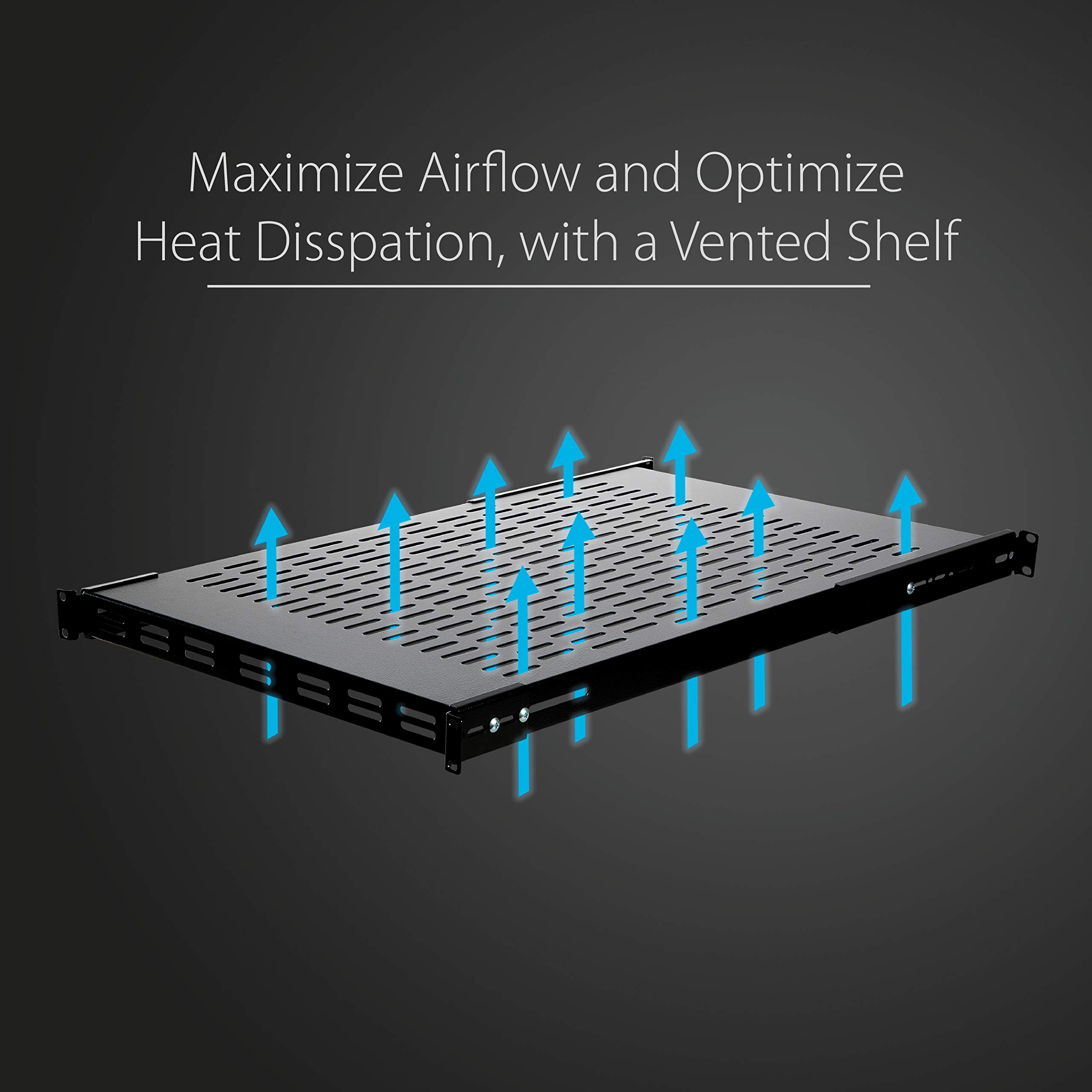 StarTech.com 1U Adjustable Vented Server Rack Mount Shelf - 175lbs - 19 ...