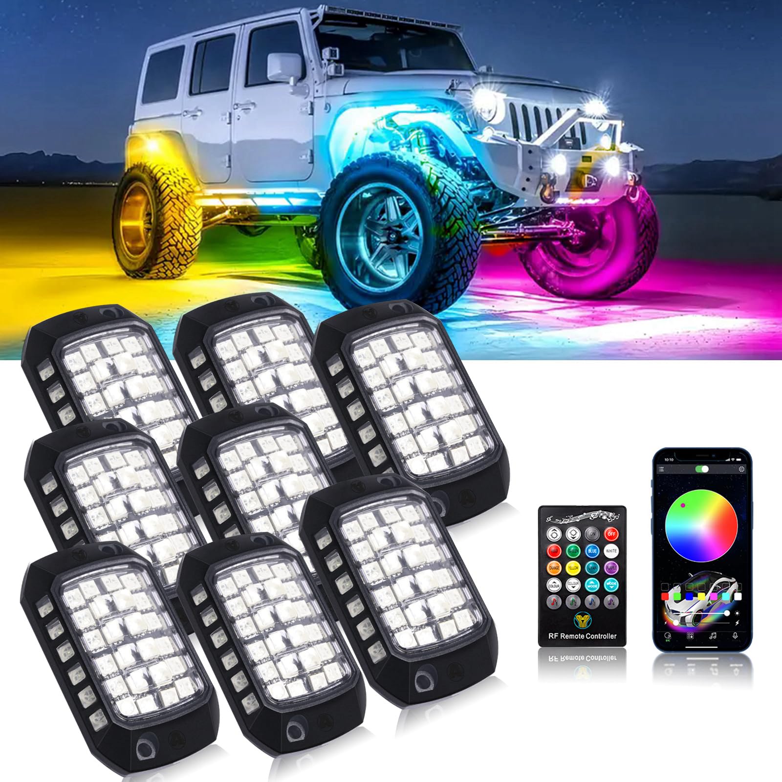 Goodream RGB Rock Lights, 8 Pods 36 LEDs SMD Chips Super Bright App ...