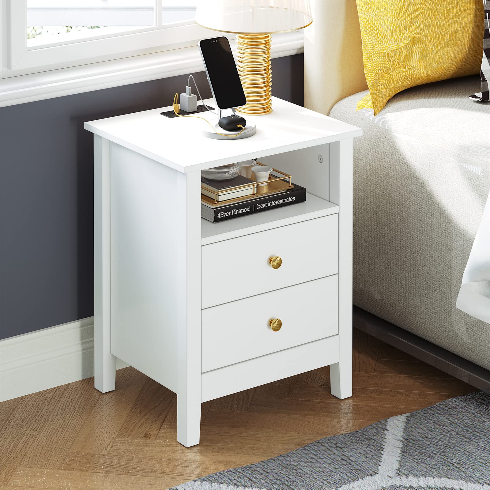 YITAHOME Nightstand with Charging Station, Night Stands with 2 Drawers ...