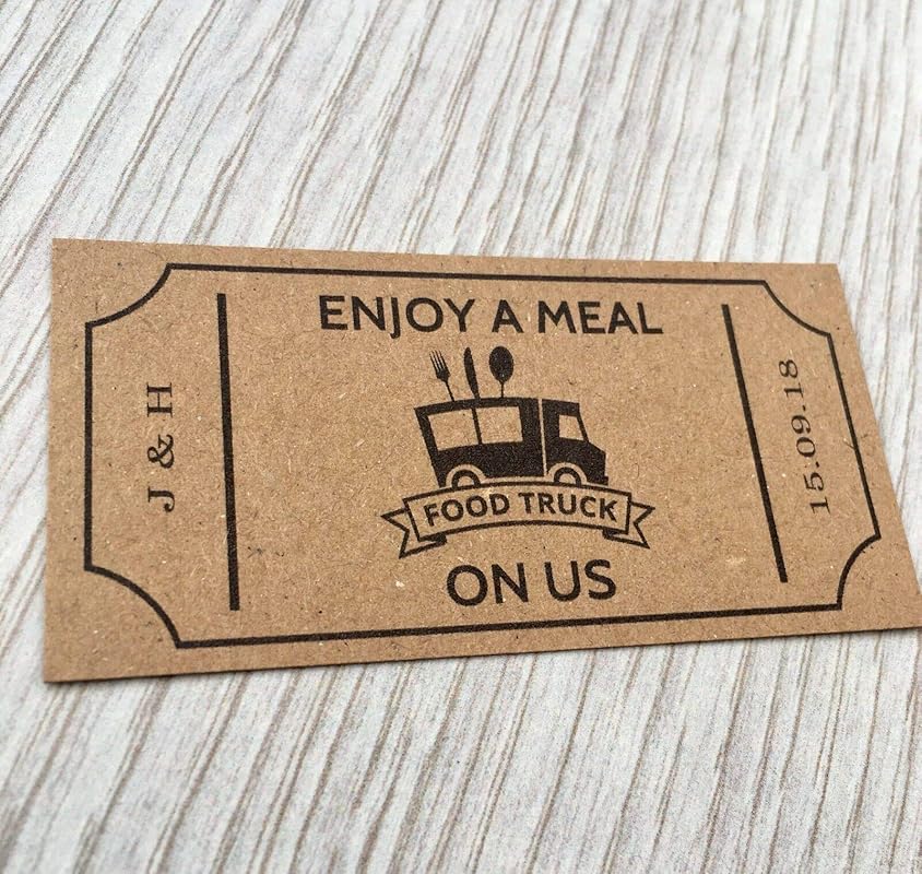 Food Truck Tickets - Wedding Personalised 100 Kraft Card - Coupons ...