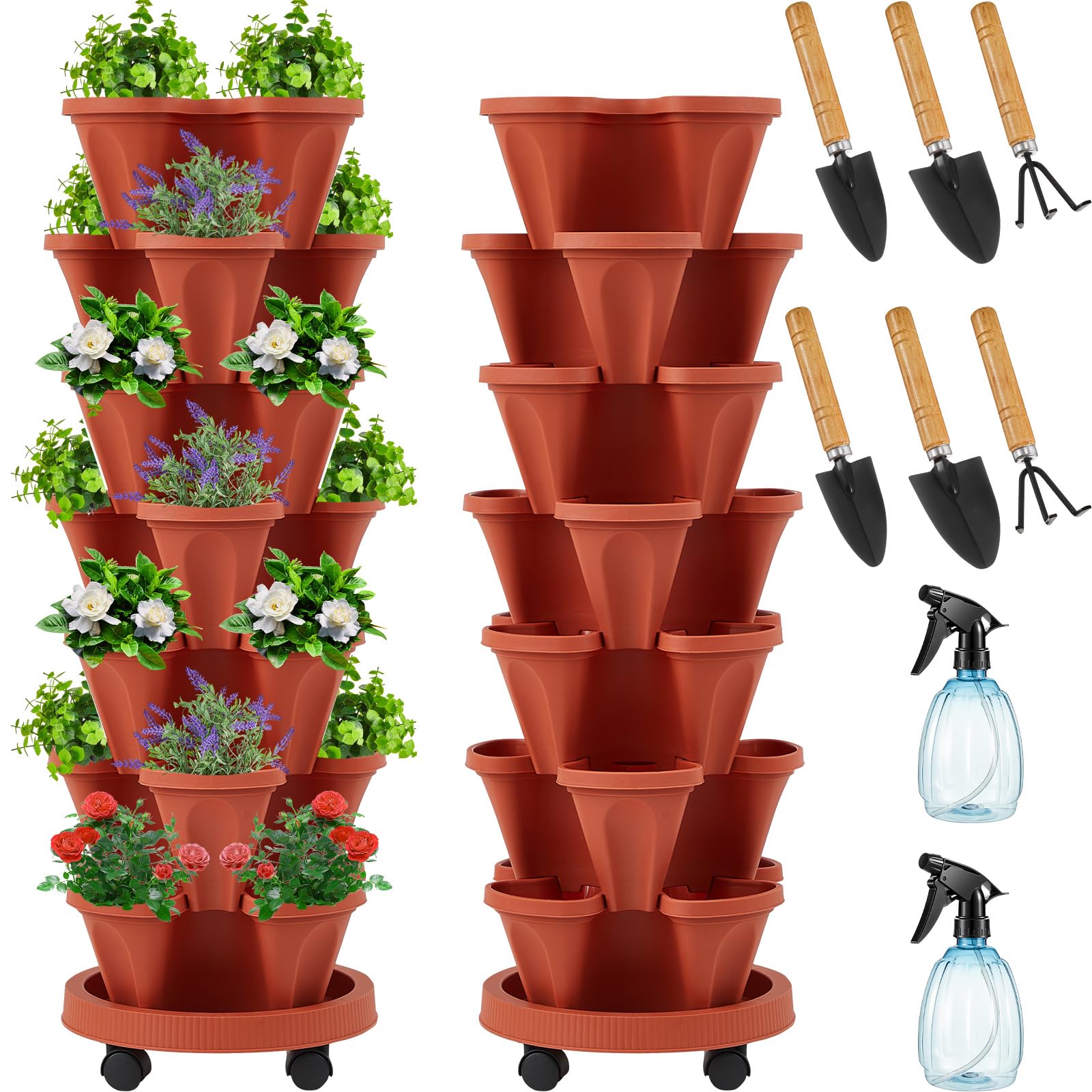 Umigy 2 Set of 7 Tier Vertical Planter Stackable Tower Planters ...