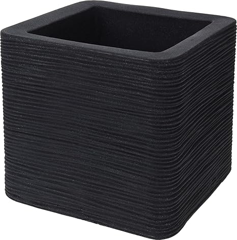 Koopman Cube Plant Pot Ribbed Charcoal Square Double Walled Flower Pot ...