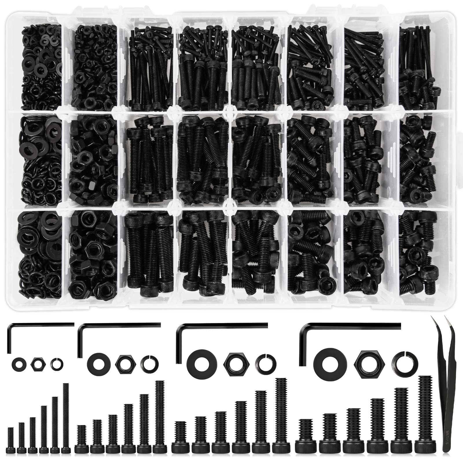 K Kwokker 1574Pcs Nut and Bolt Assortment M2 M3 M4 M5, 24 Size 8MM to ...