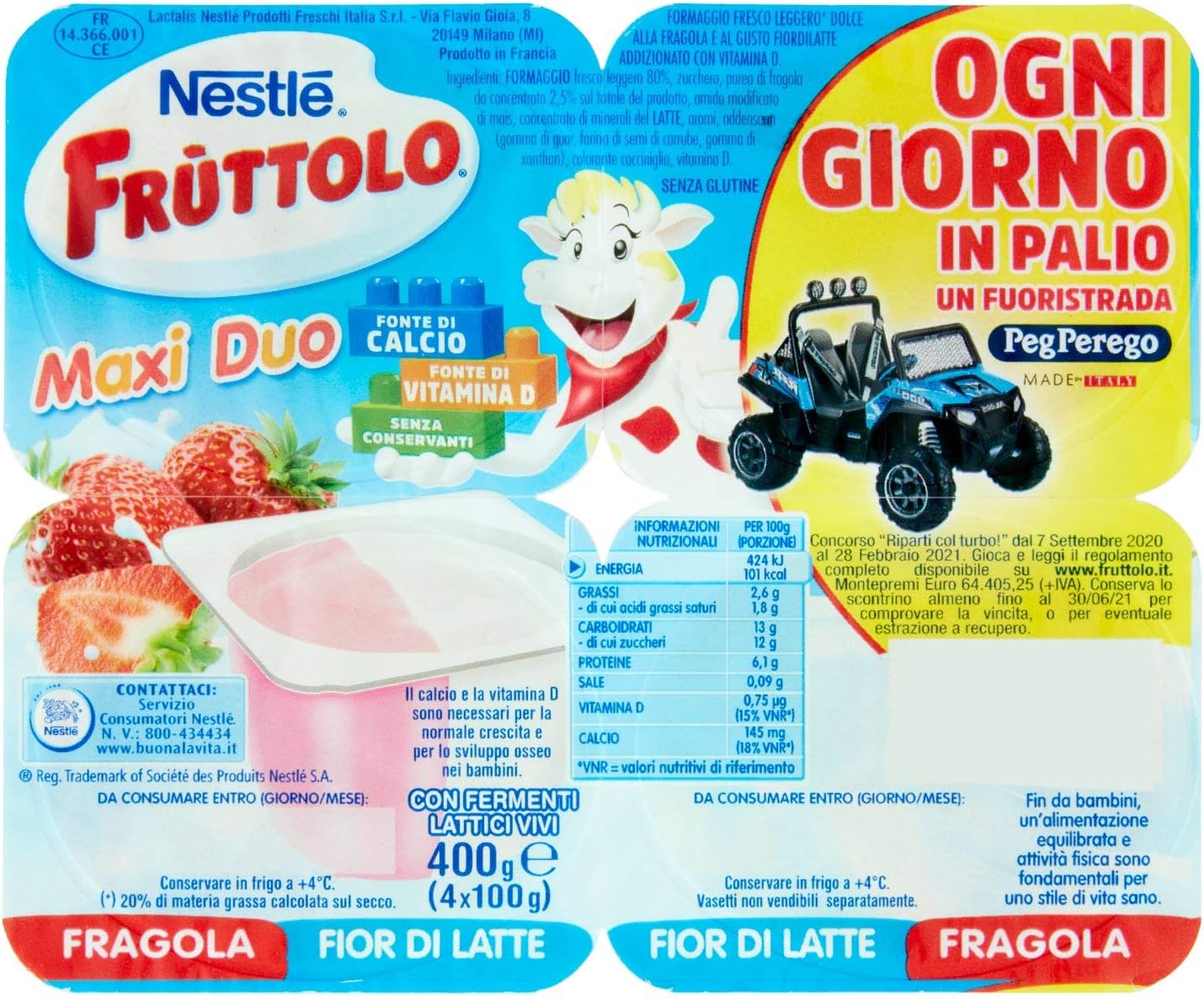 Nestle Frùttolo Maxi Duo Fragola e Fiordilatte, 4 x 100g: Amazon.it ...