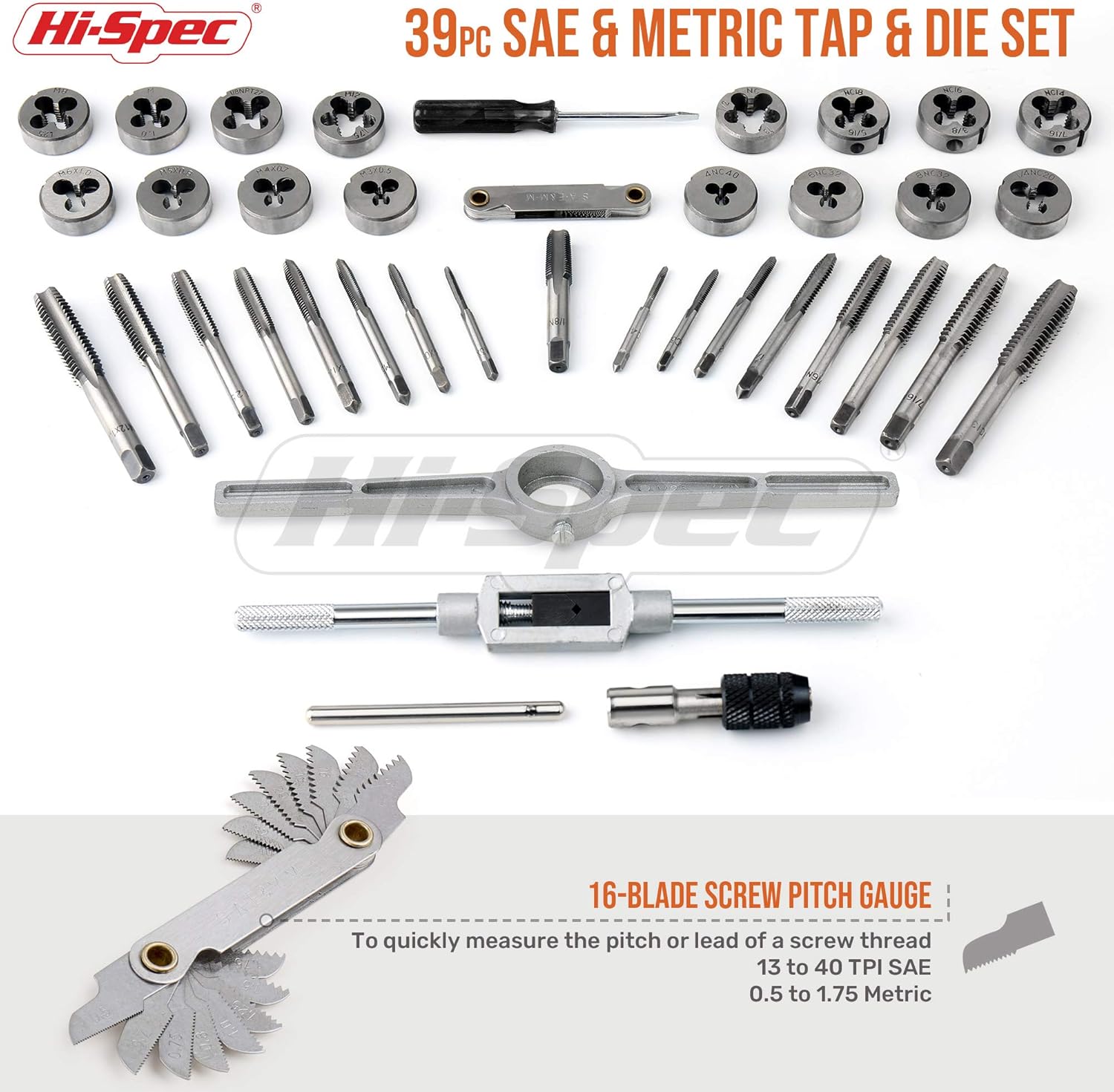 Hi-Spec 39 Piece SAE & Metric Tap and Die Set. Tapered & Plug Hand ...