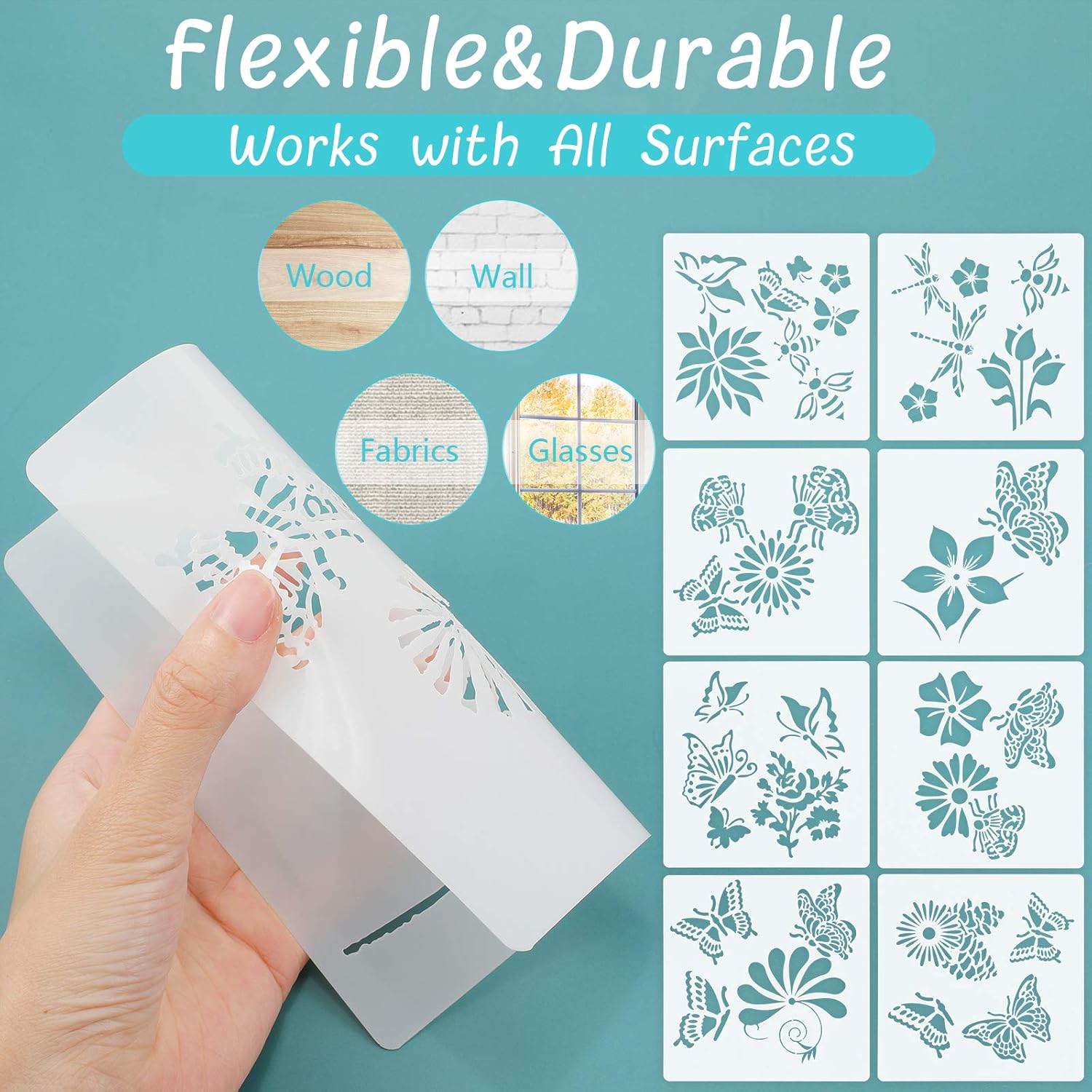 9 Pieces Spring Themed Plastic Stencils Butterflies Flowers Bees ...