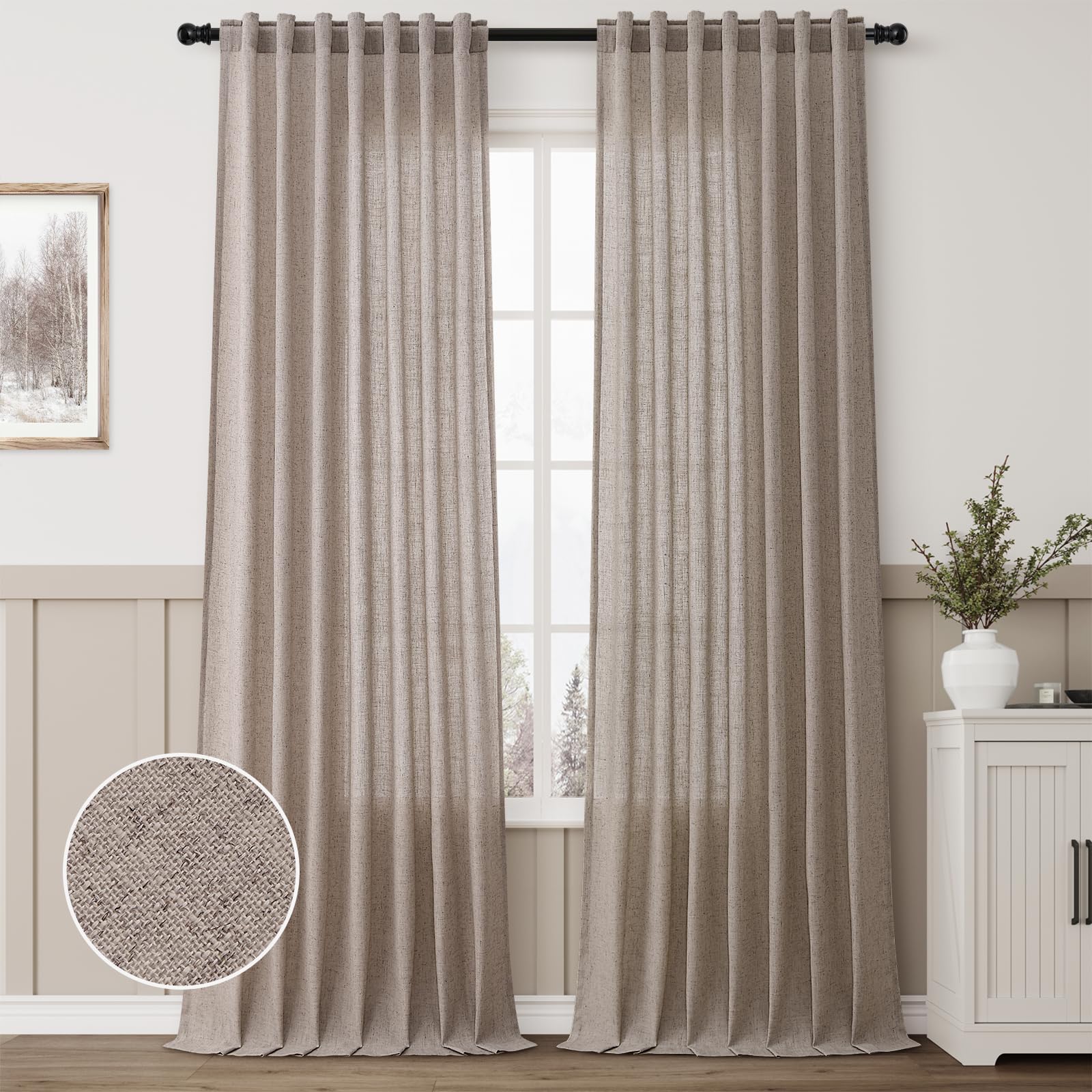 Aersas Light Tan Linen Curtains 96 Inch Long for Living Room 2 Panel ...