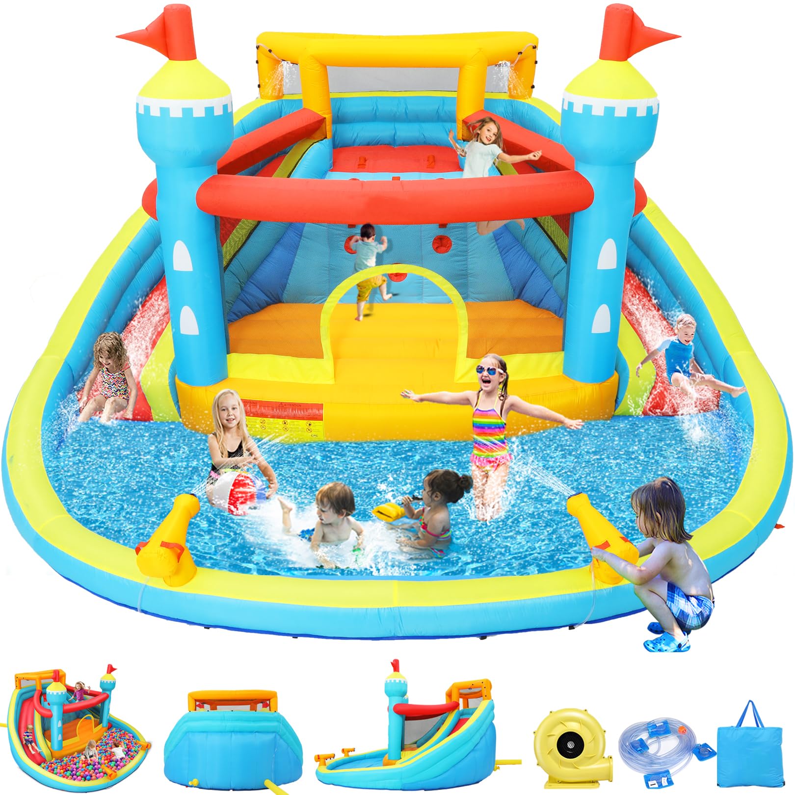 Inflatable Water Slide Bounce House, 14.1x13.8x7.5FT Double Lane Mega ...