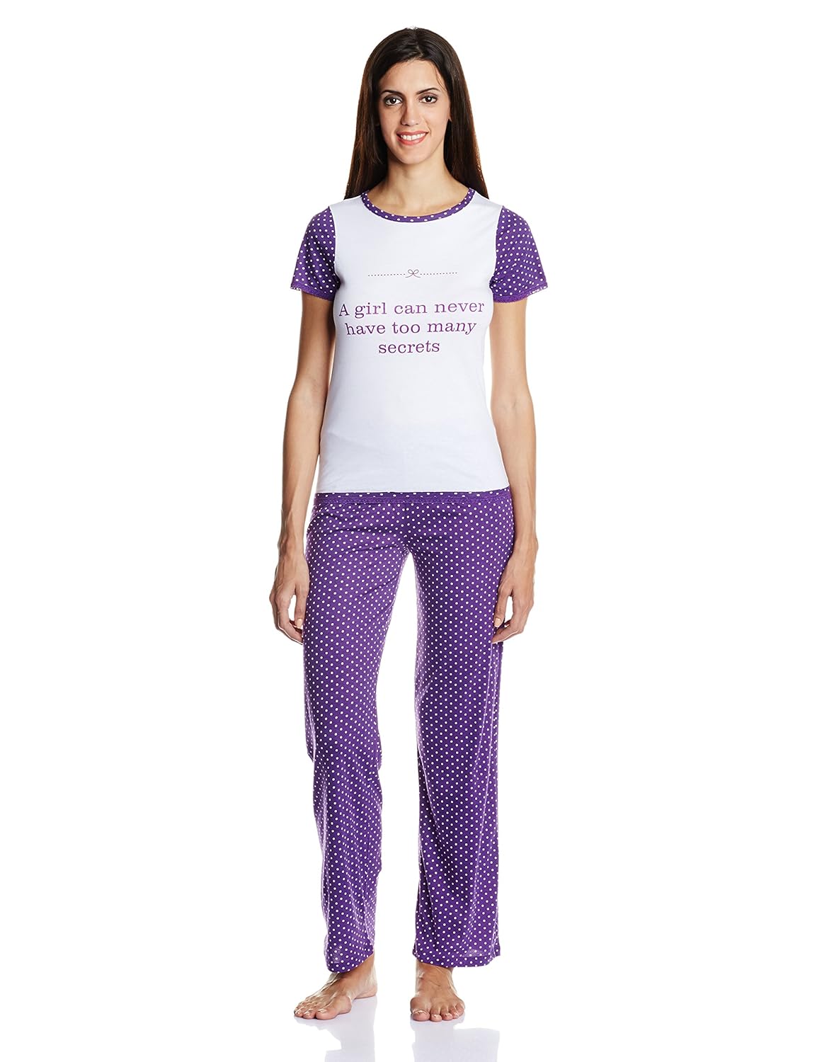 Buy PrettySecrets Women Cotton Pyjama Set (071601_Purple and Multi ...