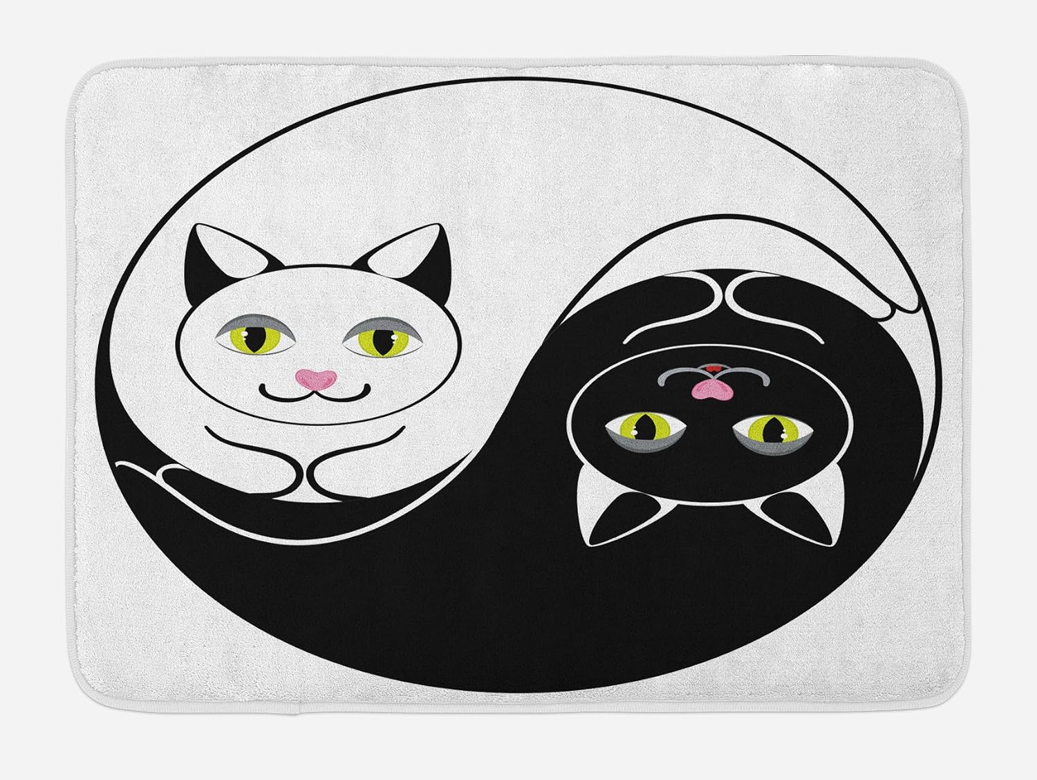 Lunarable Ying Yang Bath Mat, Black and White Cuddling Cats in Asian ...