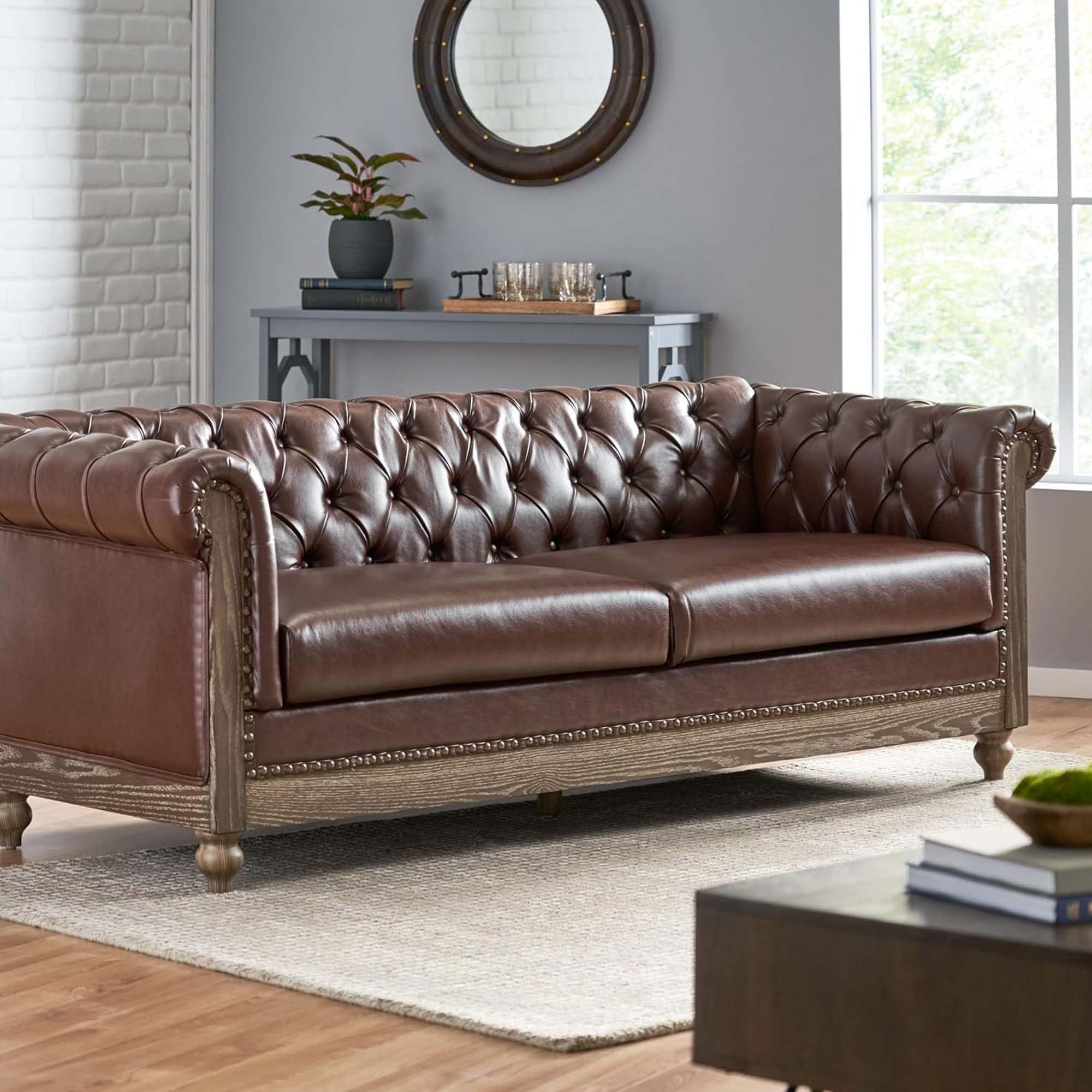 Merax PU Chesterfield Sofa, Retro Style Upholstered 3 Seater Leather ...