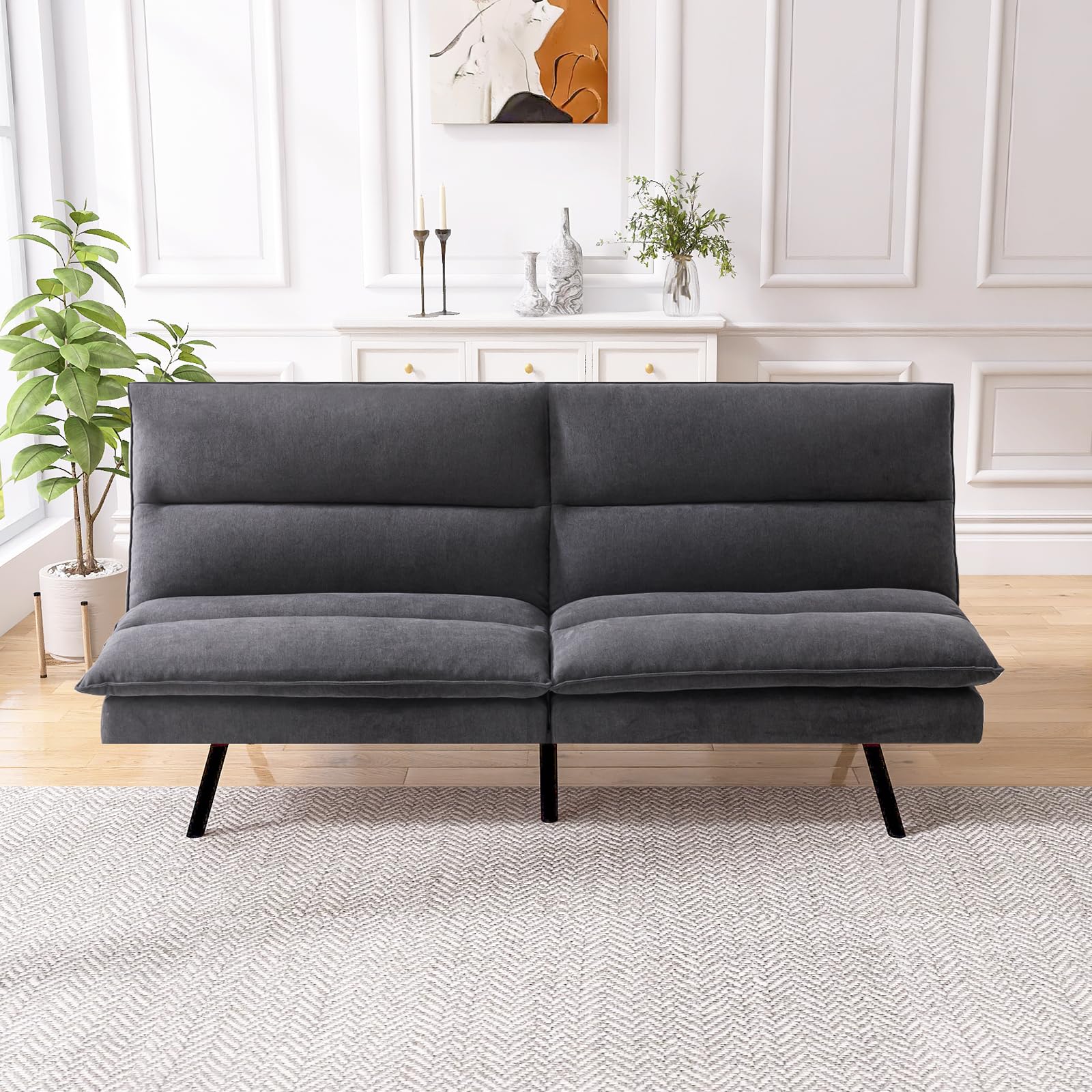 AMICLIBER Memory Foam Futon Sofa Bed,Linen Fabric Futon Couch ...