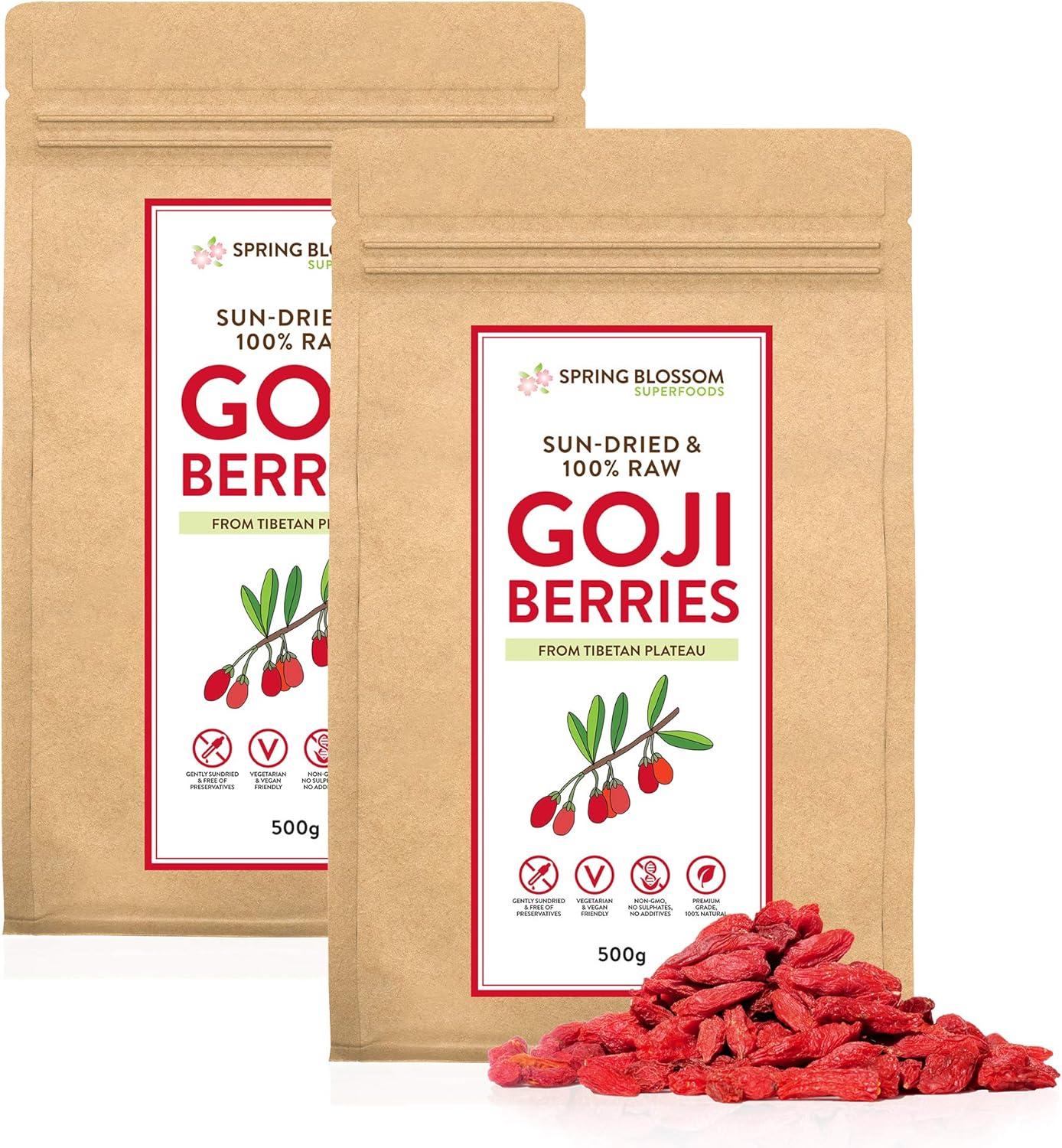 1KG 100% Natural Goji Berries (2 x 500g) from Tibetan Plateau, Large ...