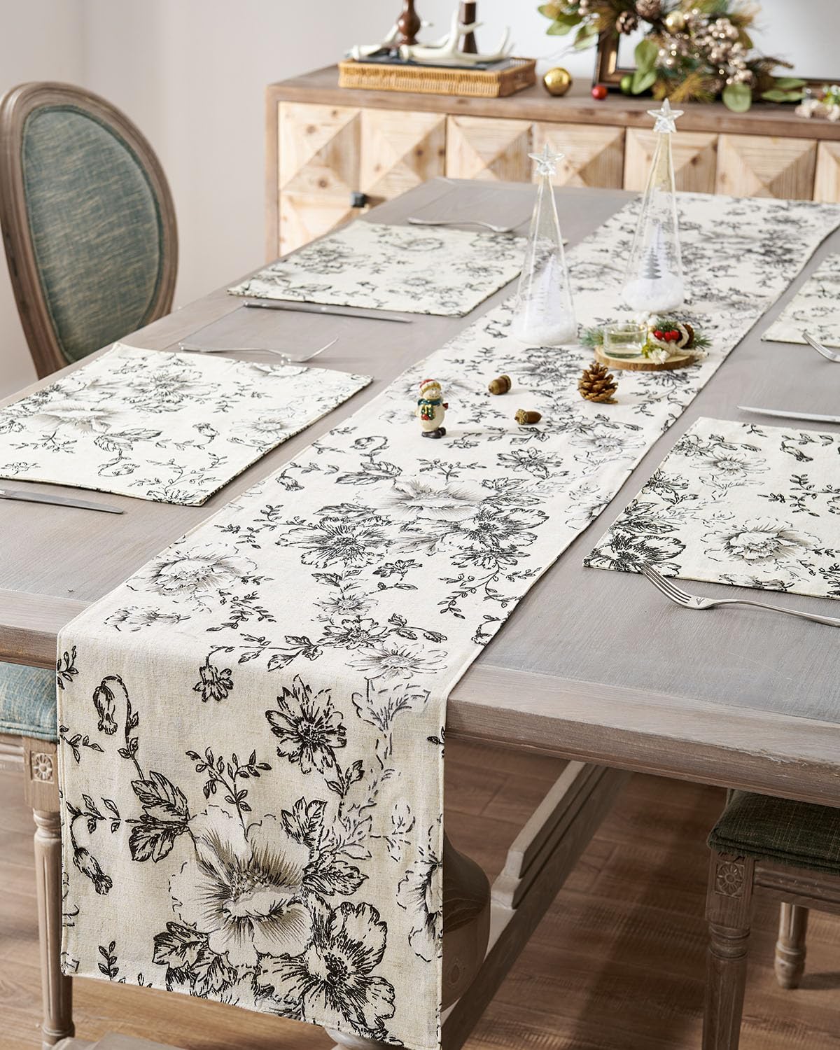 jinchan Floral Linen Table Runner for Kitchen Farmhouse Table Cloth ...