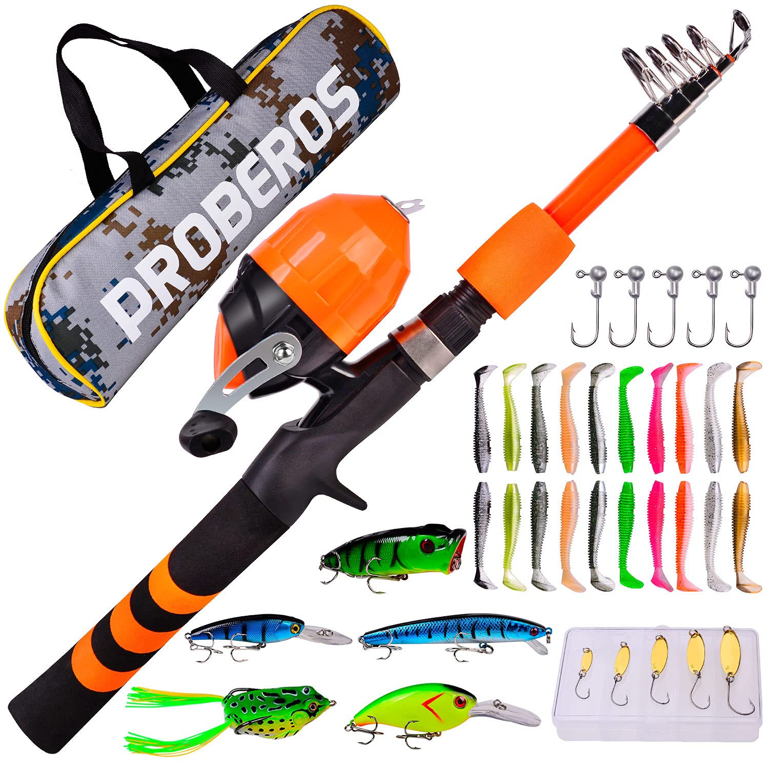 PROBEROS Kids Fishing Pole - Portable Telescopic Fishing Rod and Reel ...