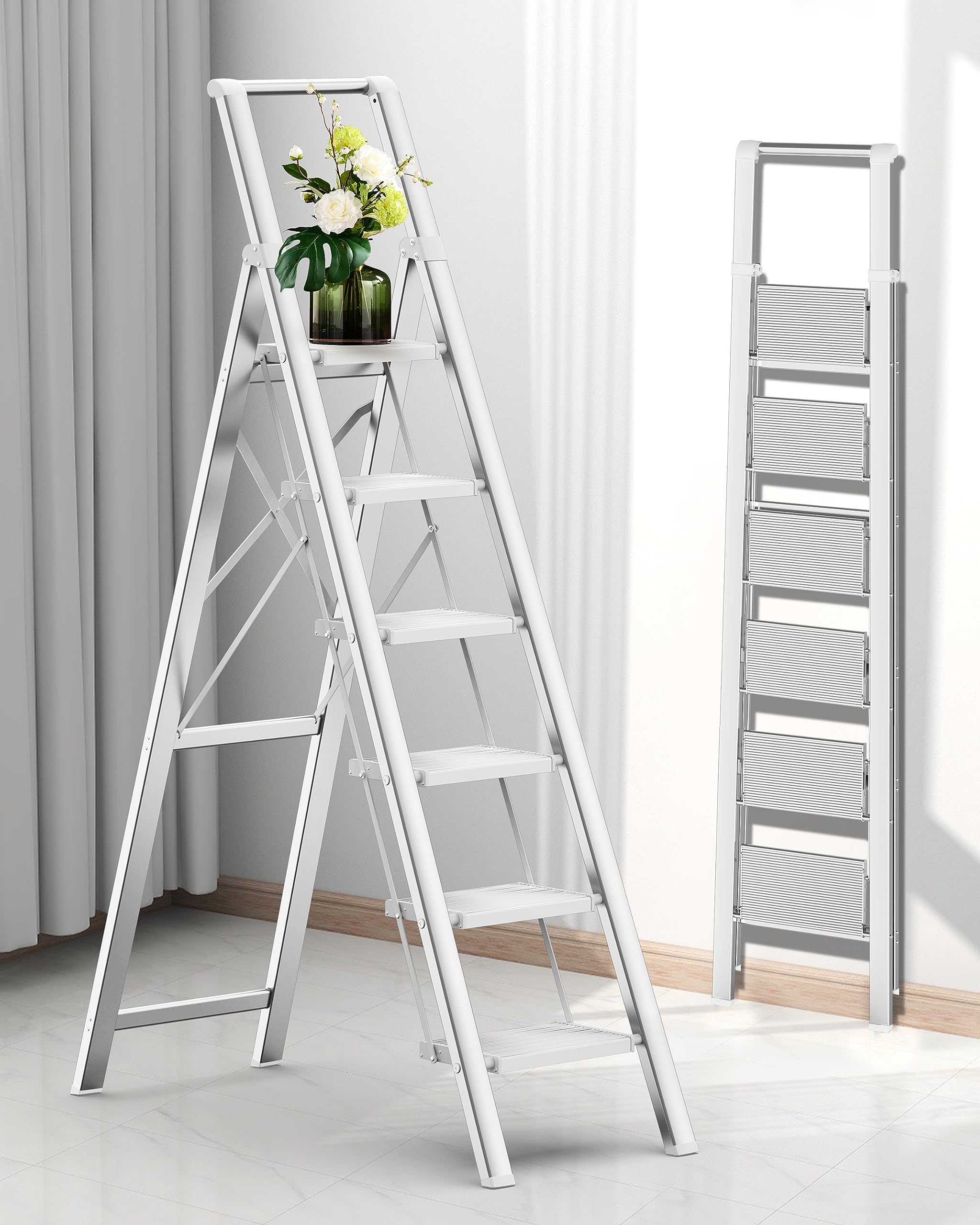 COROCO 6 Step Ladder for 12 Feet High Ceiling, Folding Step Stool with ...