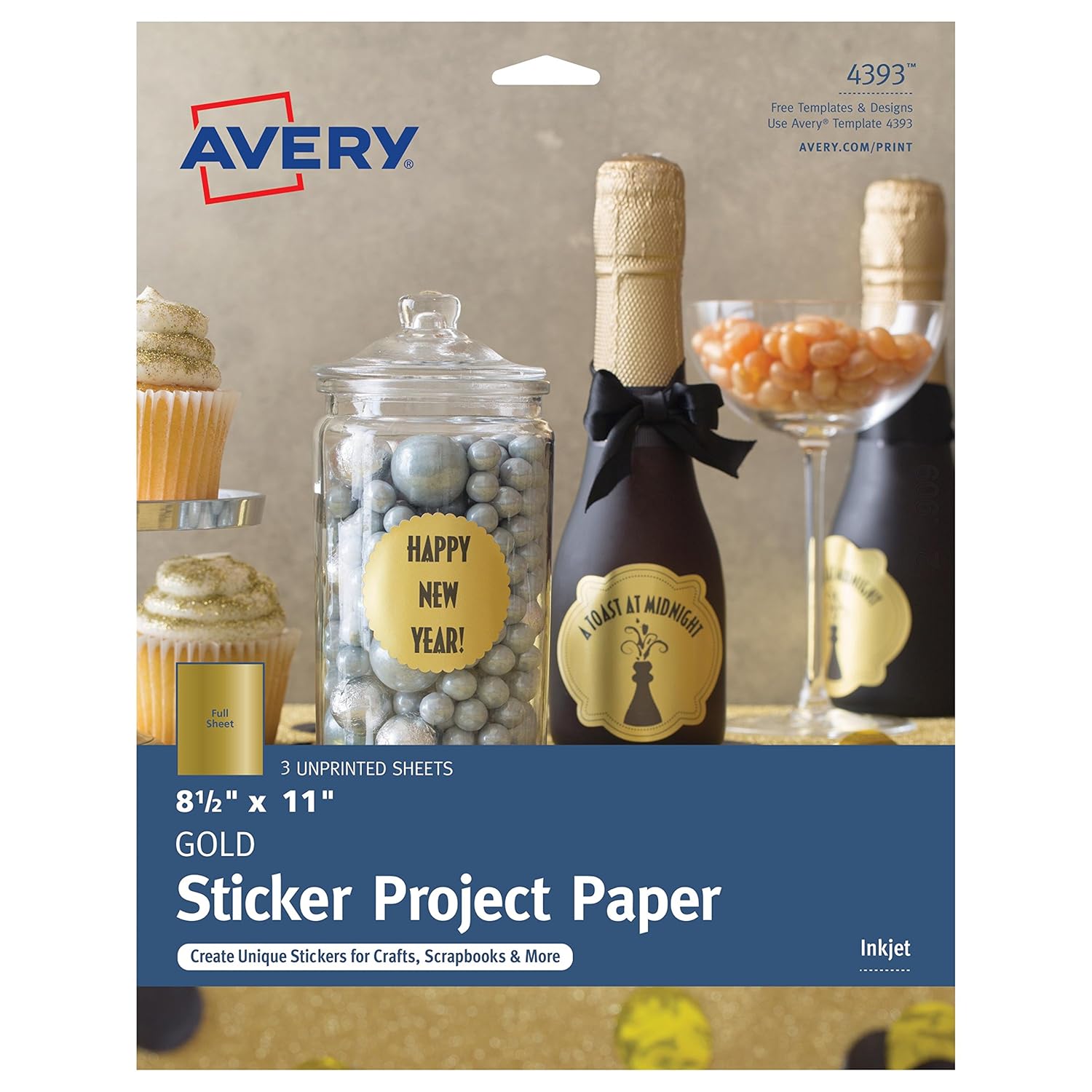 Avery Full-Sheet Sticker Project Paper, Gold, 8-1/2" x 11", Pack of 3 ...
