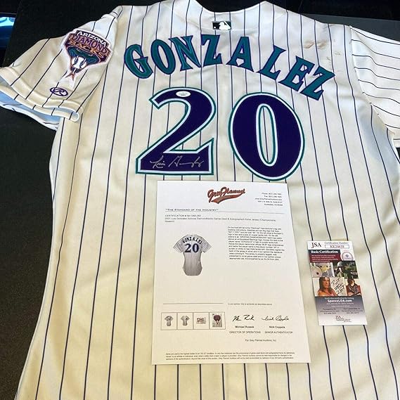 2001 Luis Gonzalez Signed Game Used Arizona Diamondbacks Jersey World ...
