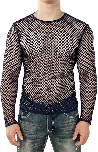 JOGAL Men's Long Sleeve Mesh Fishnet Fitted Muscle Top: Amazon.co.uk ...