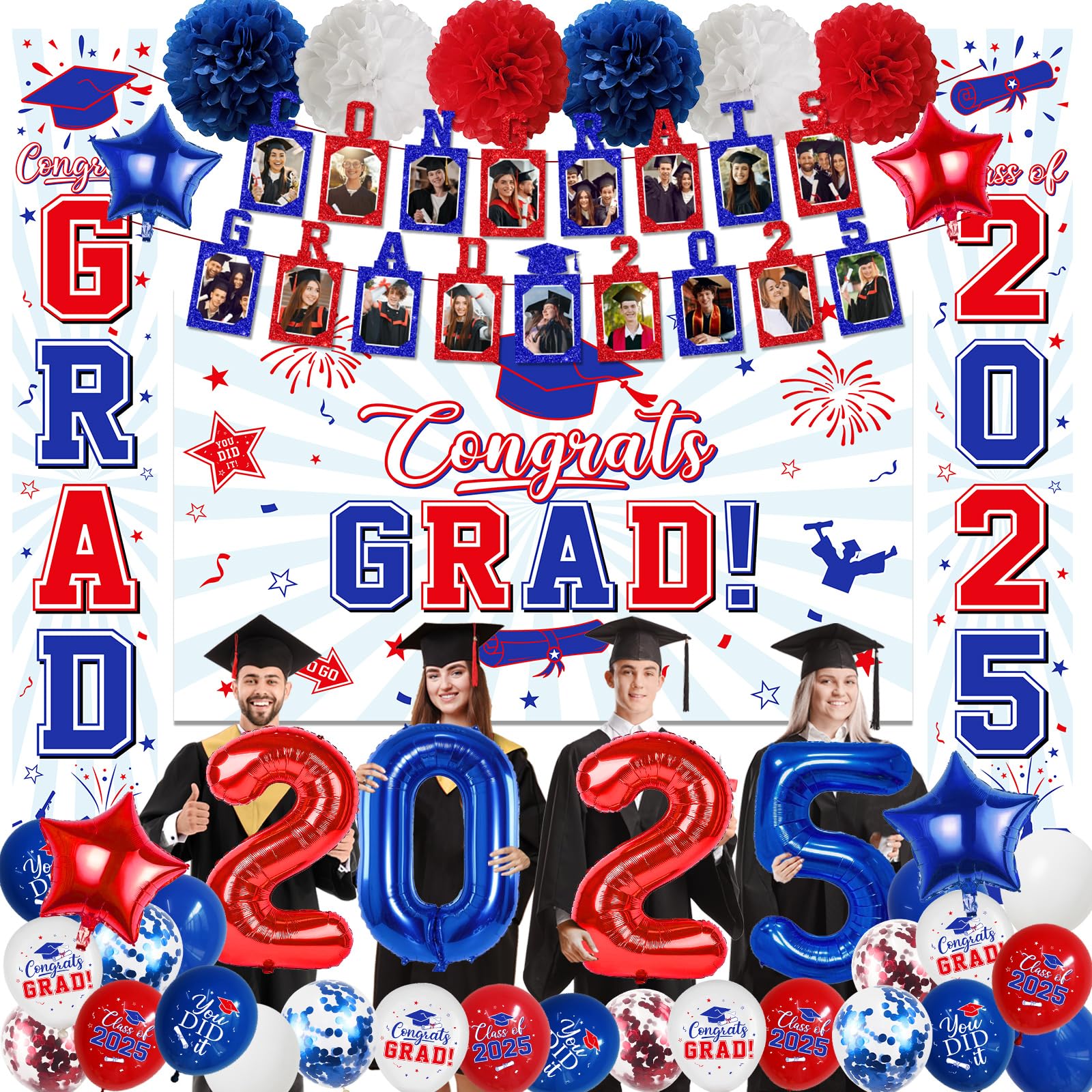Red and Blue Graduation Decorations 2025, Class of 2025 Graduation ...