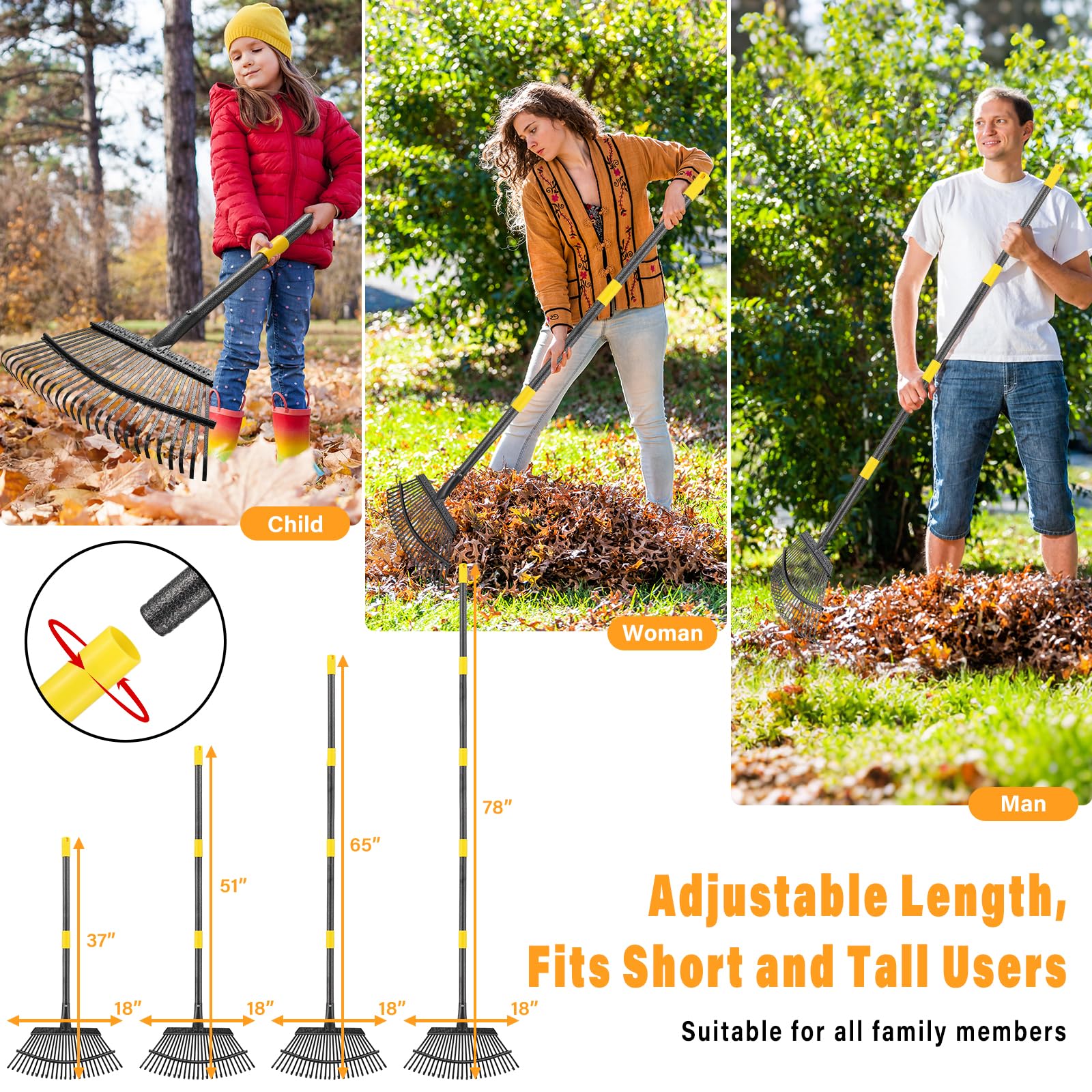 Mua 25-Tine Metal Leaf Rake Set with Adjustable Handle, 32-Gallon Bag ...