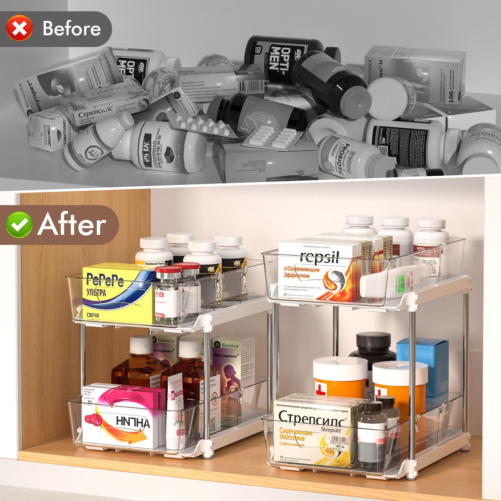 Mua 2 Sets 2-Tier Clear Bathroom Under Sink Organizers and Storage ...