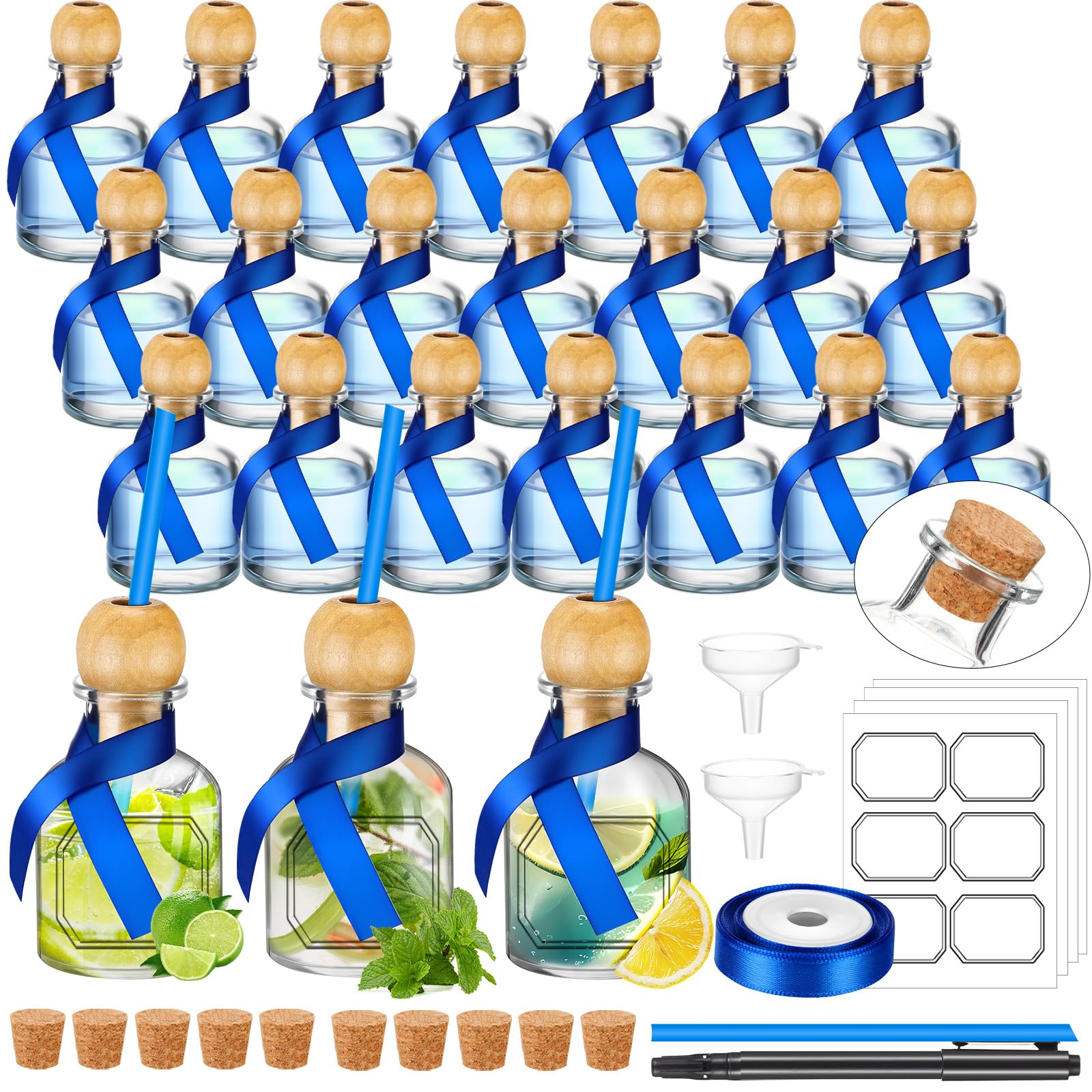 Hushee 24 Pcs 1.7oz Shot Glass Patron Bottles with Cork Straw Mini ...