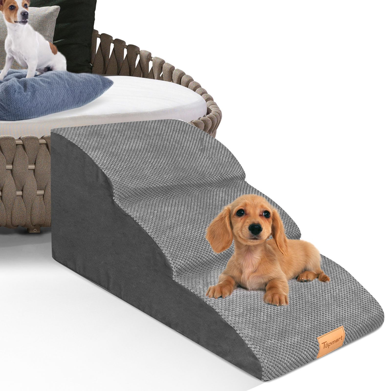 Topmart High Density Extended Foam Dog Ramp&Steps 3 Tiers,15.7" High ...