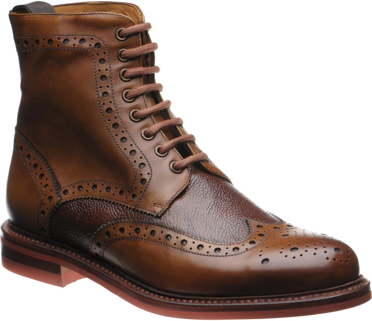 Herring Redgrave Two-Tone Rubber-Soled Brogue Boots in Tan Calf and ...