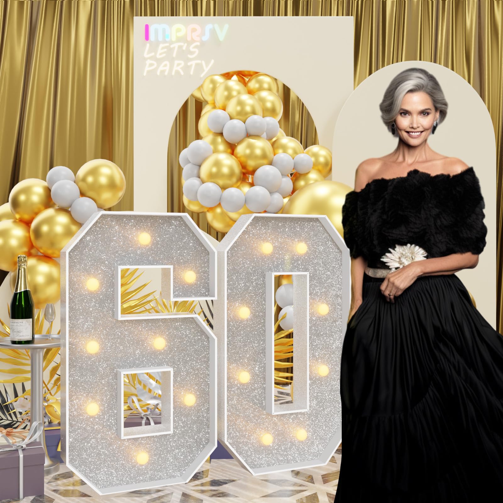 imprsv 3FT Silver 60th-Birthday Decorations Numbers: 60th Birthday ...