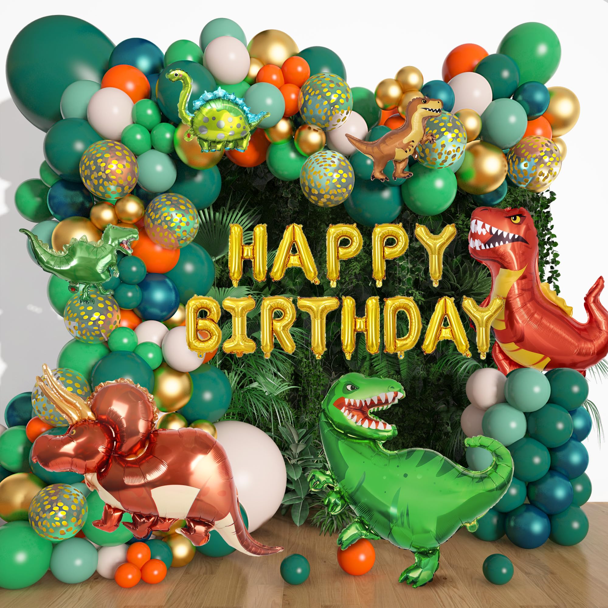 Amandir 165Pcs Dinosaur Balloons Arch Garland Kit, Sage Green Orange 6Pcs Dino Foil Balloons ...