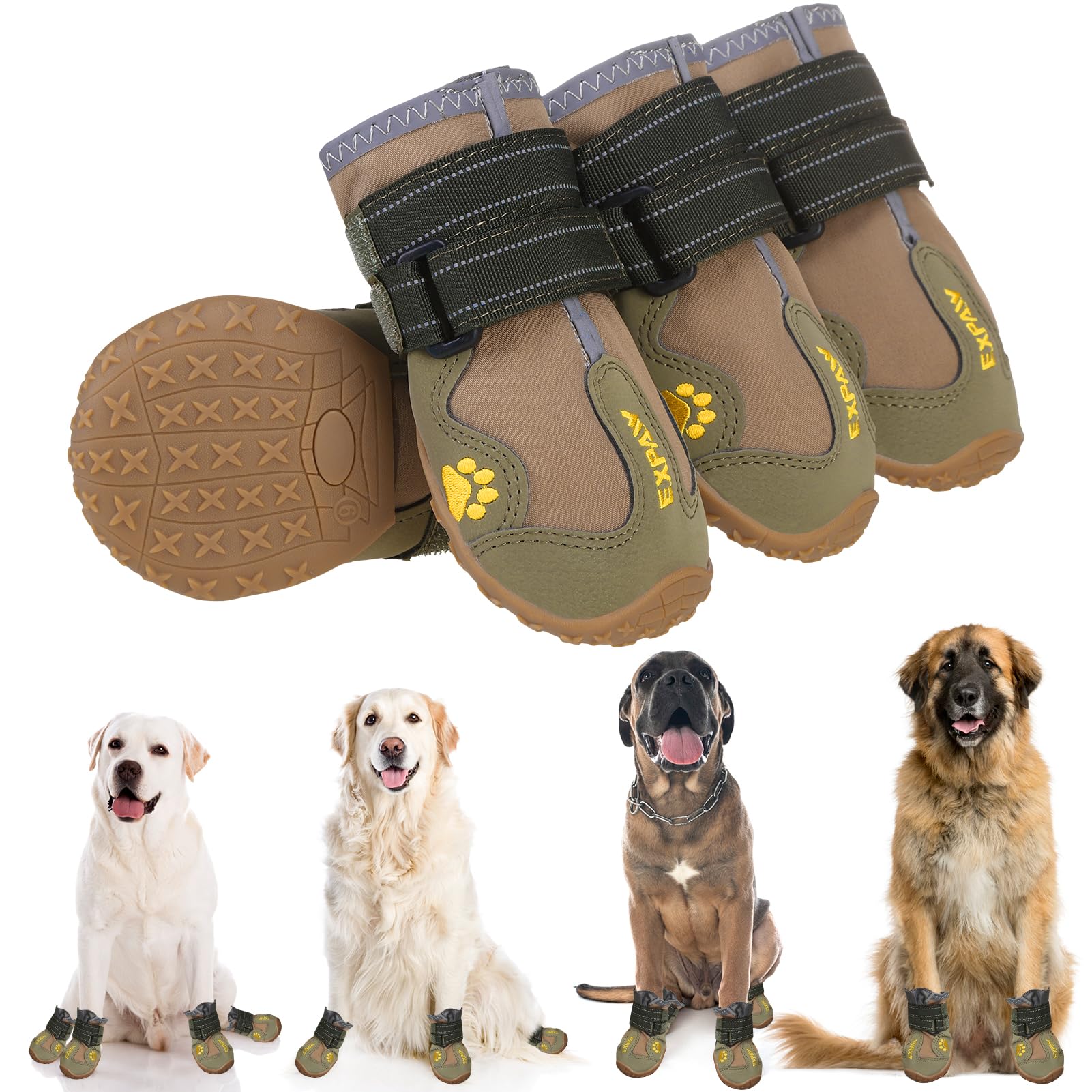 EXPAWLORER Anti-Slip Dog Shoes - 4PCS Waterproof Dog Boots with ...