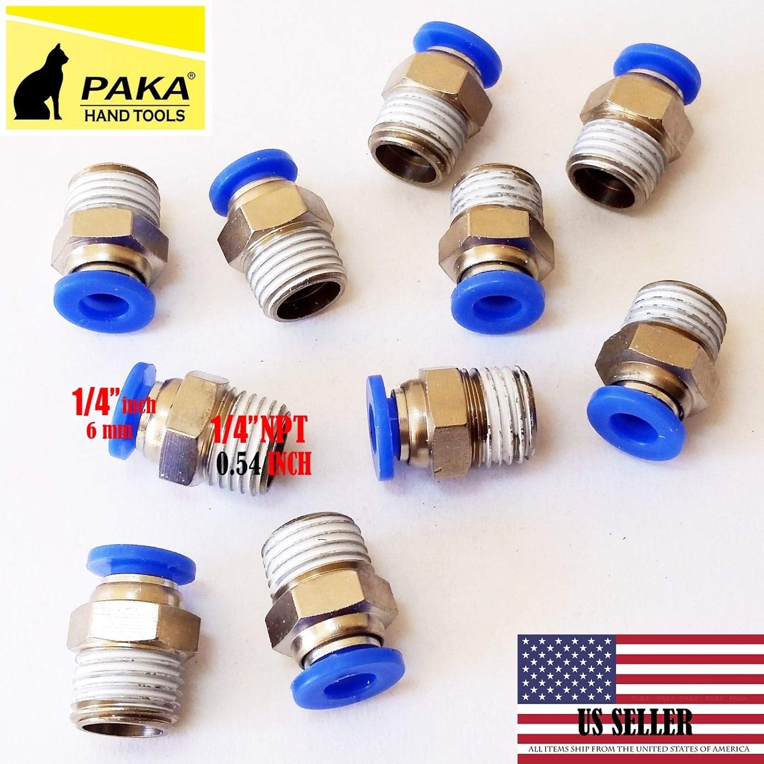 10 Pcs Male Straight Connector Tube OD 1/4"(6mm) X NPT 1/4 PU Air Push in Fitting: Amazon.com ...