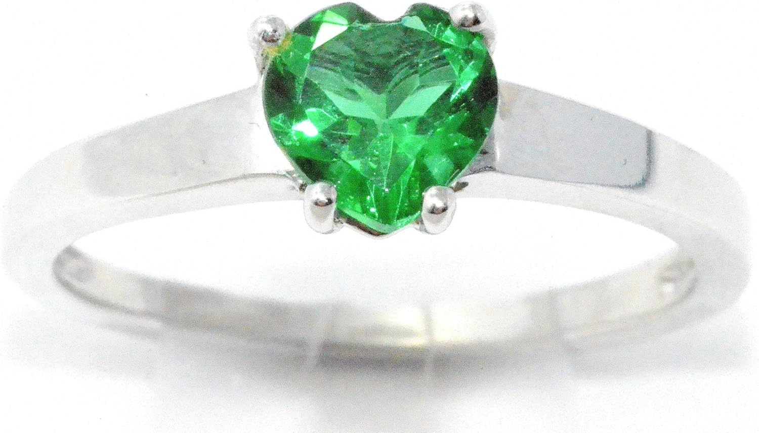 Amazon.com: Simulated Emerald Heart Ring .925 Sterling Silver Rhodium ...