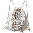 Amazon.com | kiido Drawstring Backpack, Bohemian Style String Bag with ...