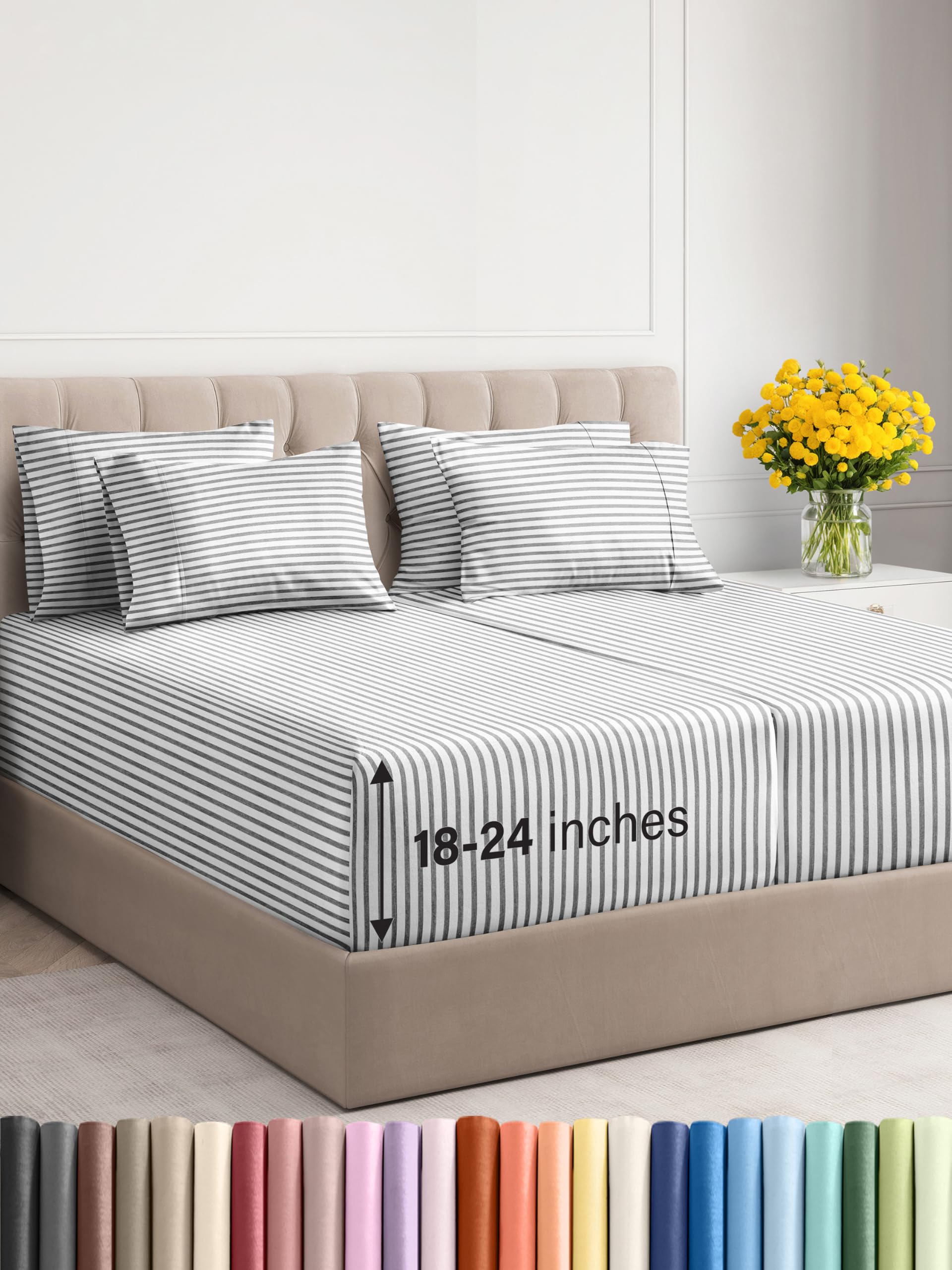 Extra Deep Split King Sheet Set - 7 Piece Breathable & Cooling Sheets ...