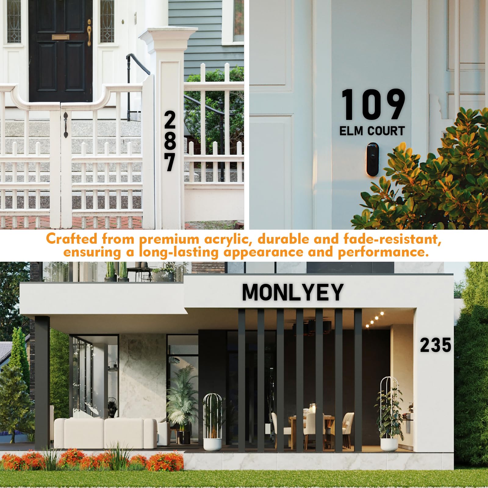 4 Inch Self Adhesive House Numbers, Black Acrylic House Address Letters ...