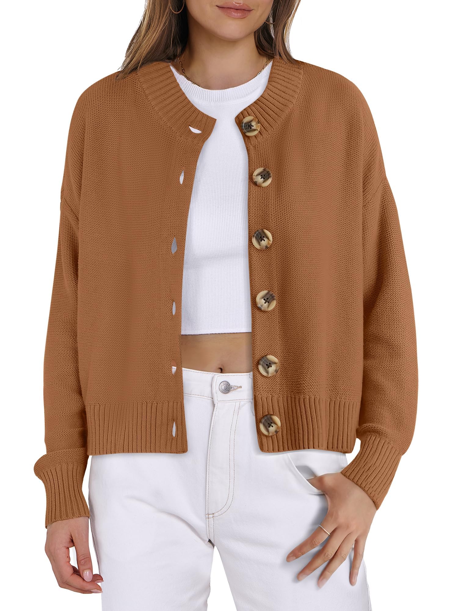 ioiohahaun Women Knit Cardigans Sweater Open Front Button Down Long ...