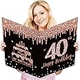 Amazon.com : Kuxriox Large 40th Birthday Card With Envelope, Extra Big Guest Book Rose Gold ...