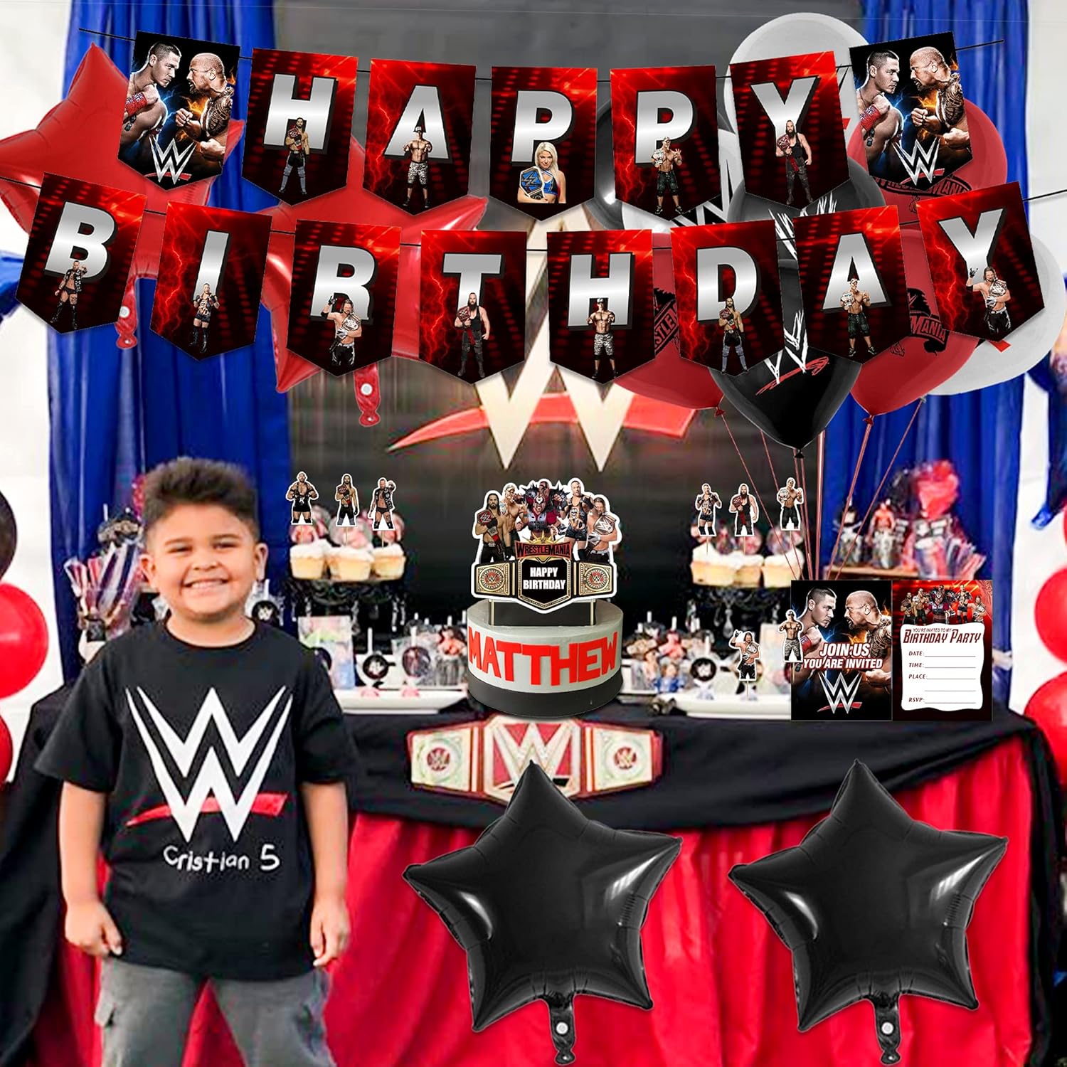 64 Pcs Wwe Boxing Match Birthday Party Supplies, Boxing Match Birthday ...