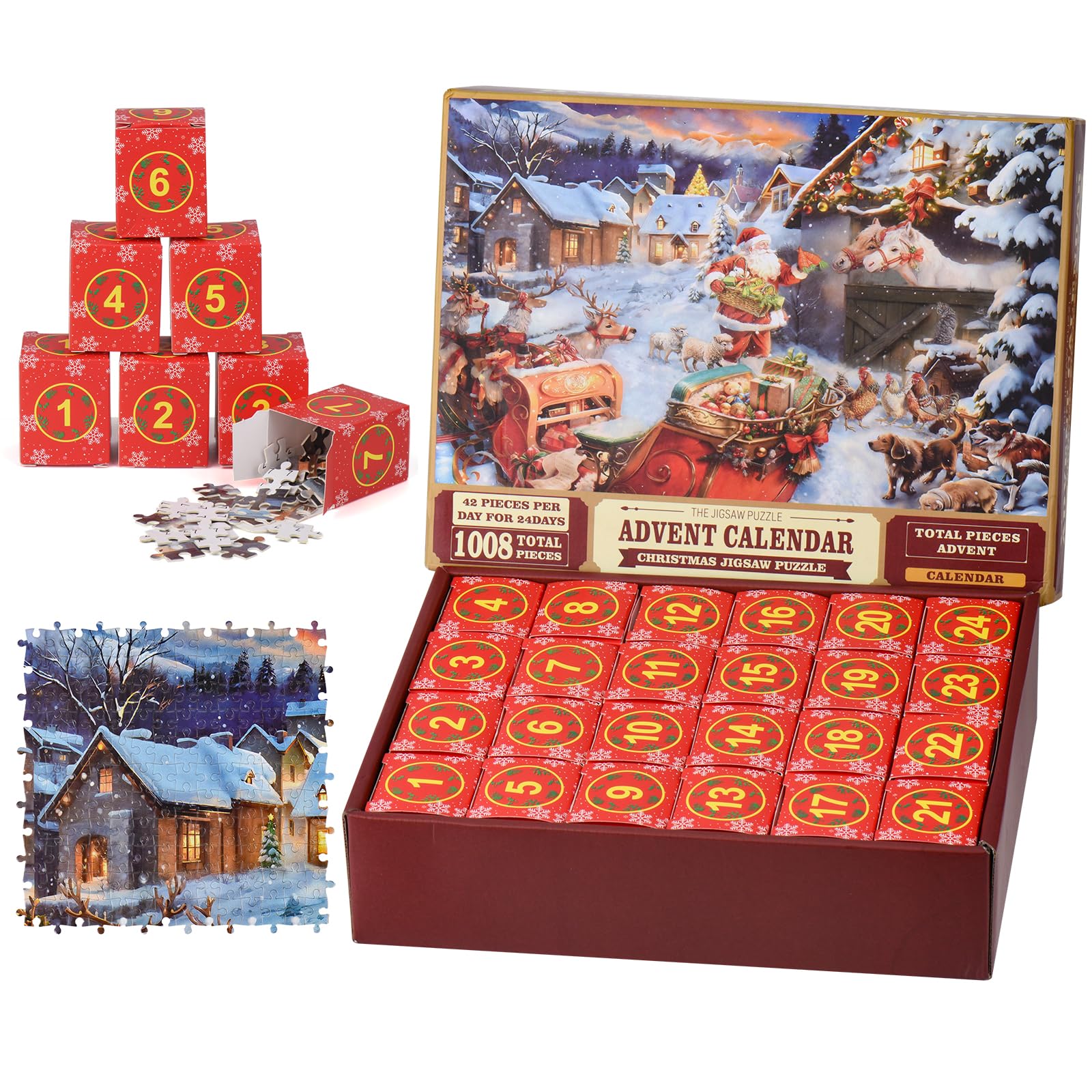 Advent Calendar 2024 Jigsaw Puzzle,1008 Pieces Puzzles in 24 Boxes for ...