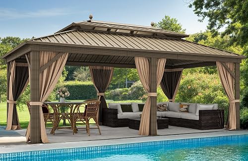 YITAHOME 12X18FT Hardtop Gazebo Double Roof Canopy Galvanized Iron 4 ...