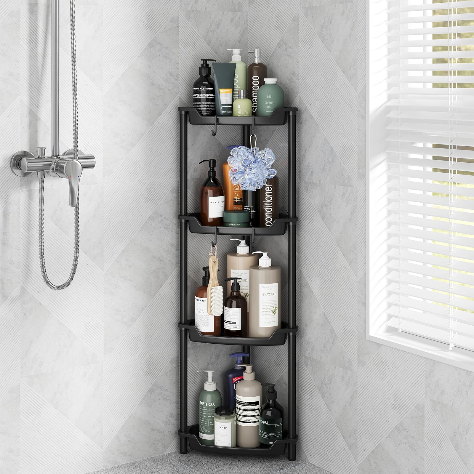 ELYKEN Corner Shower Caddy Standing, 4 Tier Floor Standing Shower ...
