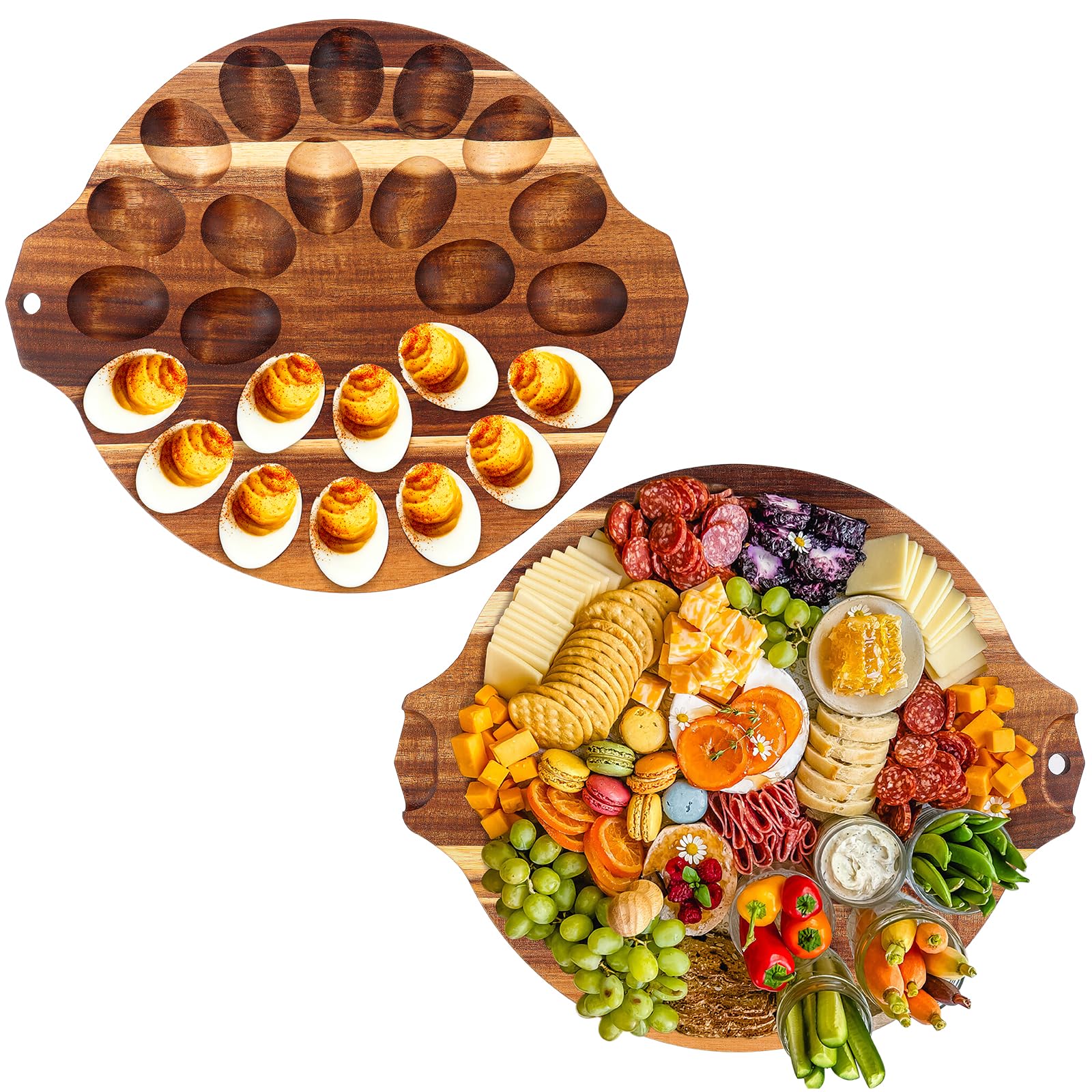 DI QIU REN Acacia Wood Deviled Egg Platter with Handles, 13 Inch 24 ...
