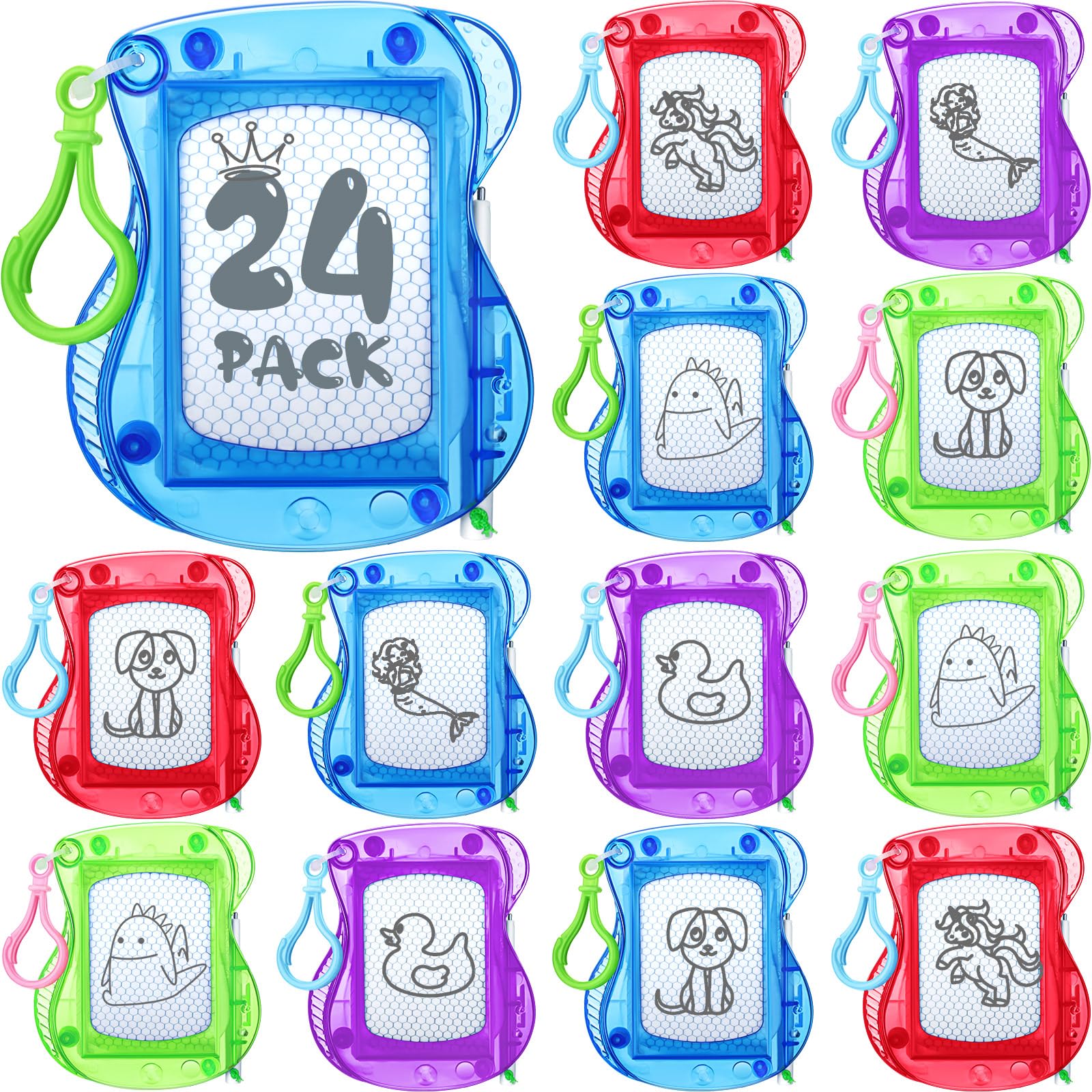 Chinco 24 Pieces Kids Mini Magnetic Drawing Board for Backpack Keychain ...