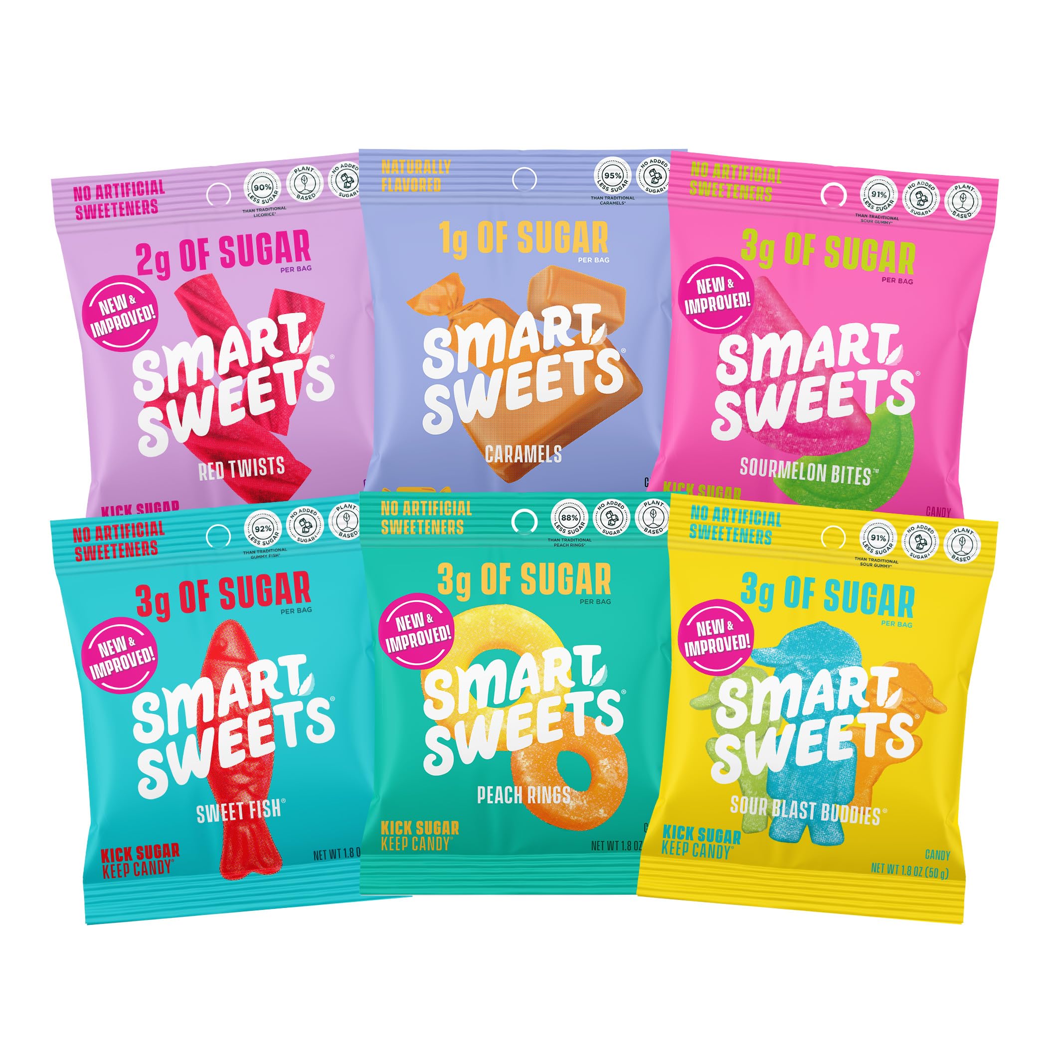 SmartSweets Variety Pack Sampler, Pack of 6 Individual Flavors, Low ...