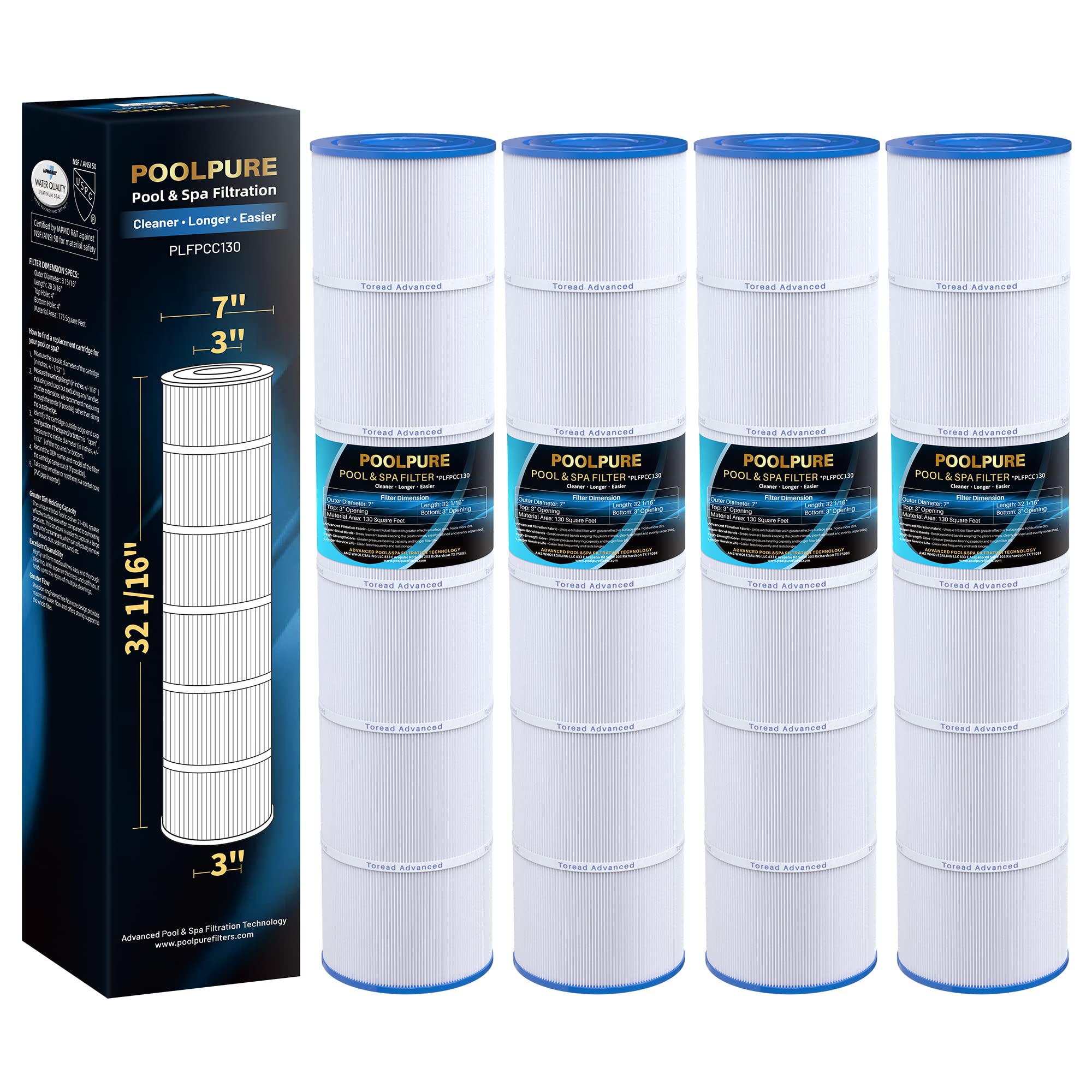 POOLPURE PLFPCC130 Pool Filter Replaces Pentair CCP520, R173578, PCC130 ...