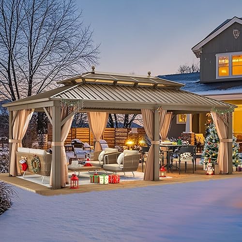 YITAHOME 12x20 ft Hardtop Gazebo with Nettings and Curtains, Outdoor ...