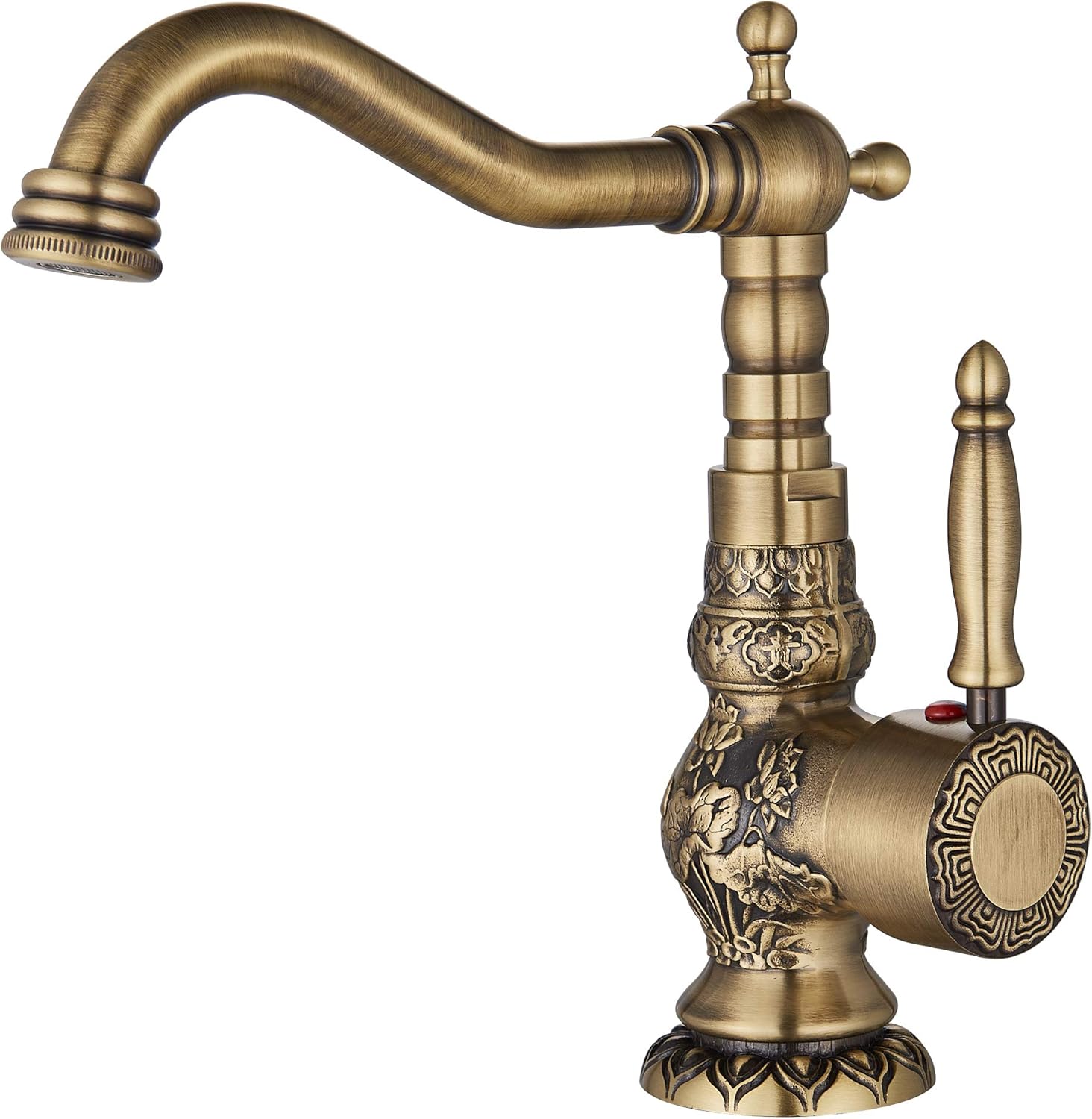 Rozin Antique Brass Bathroom Basin Tap Single Handle Free Rotating ...