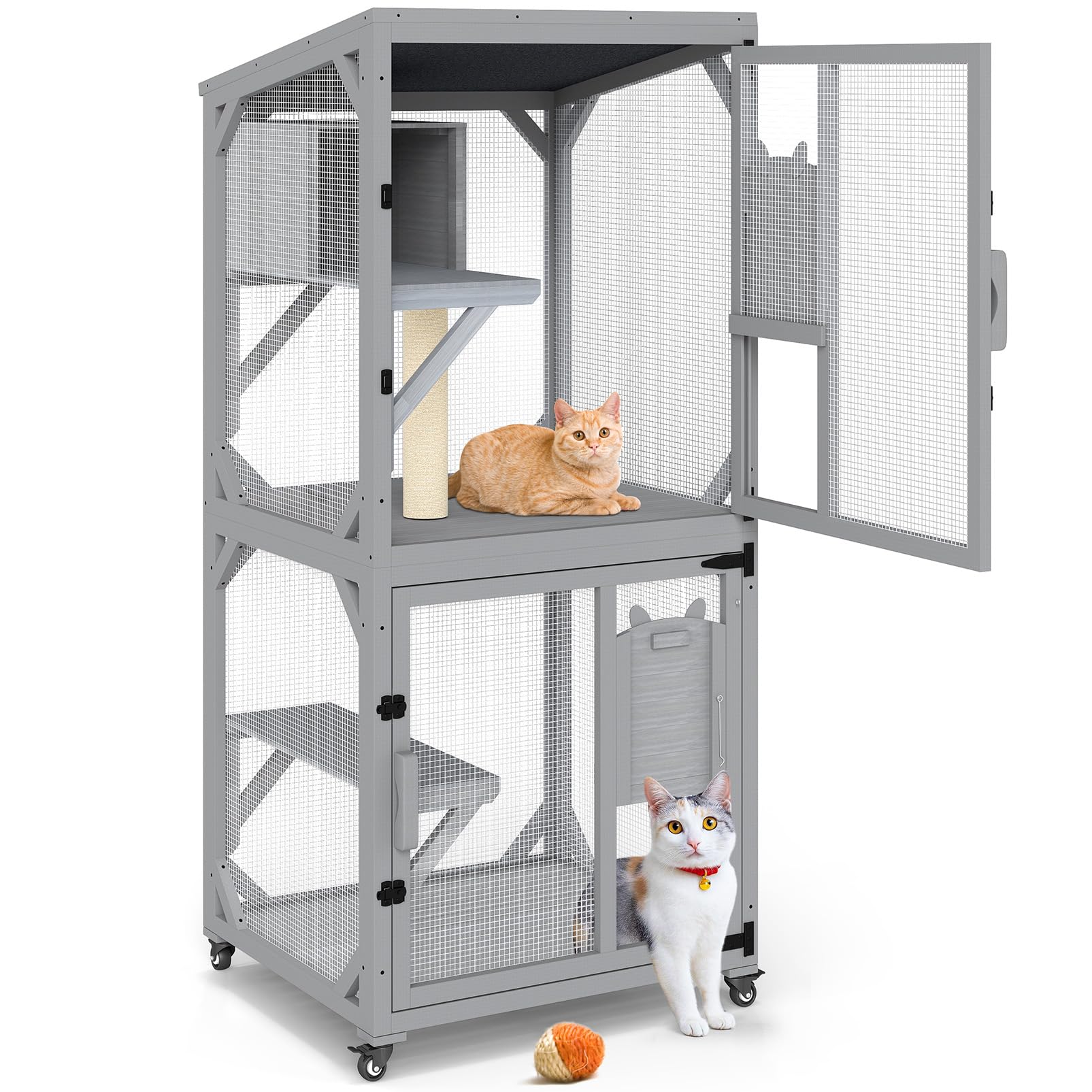 Catio Outdoor Cat Enclosure, Cat Patio Enclosure with 3 Platforms, Cat ...